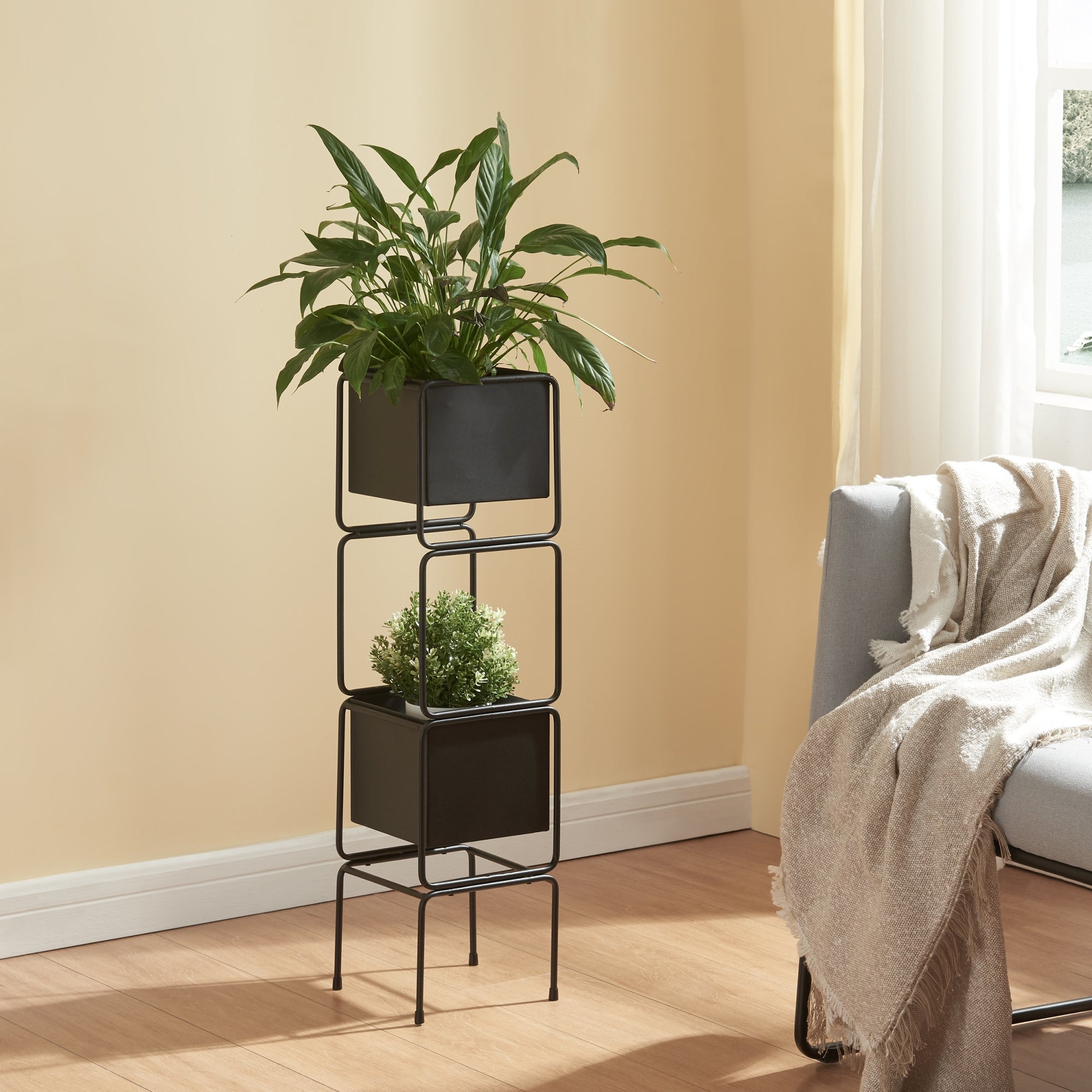 Support pour plantes Sveio métal 76 x 20 x 20 cm noir [en.casa] | Leroy ...