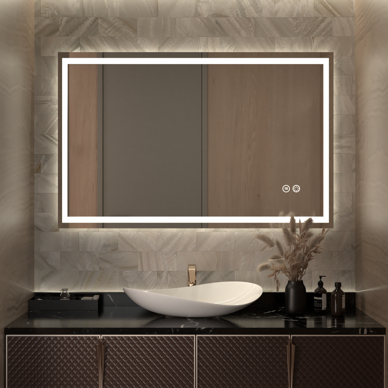 Espejo Baño LED sin Marco Rectangular 100x60cm,Espejo Pared con Luz HD ...