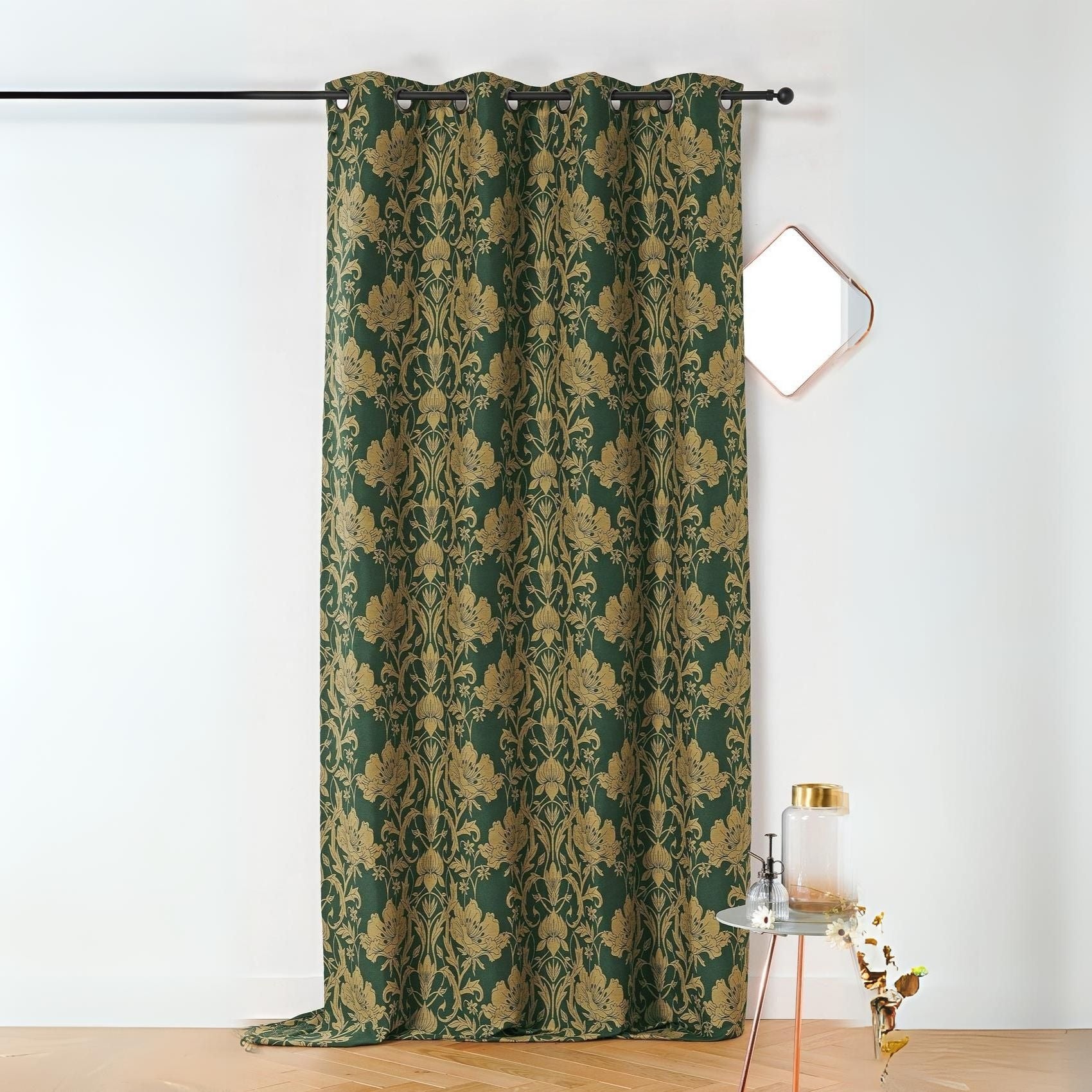 Rideau d'ameublement motifs floraux - Vert sapin - 140x245 cm ...