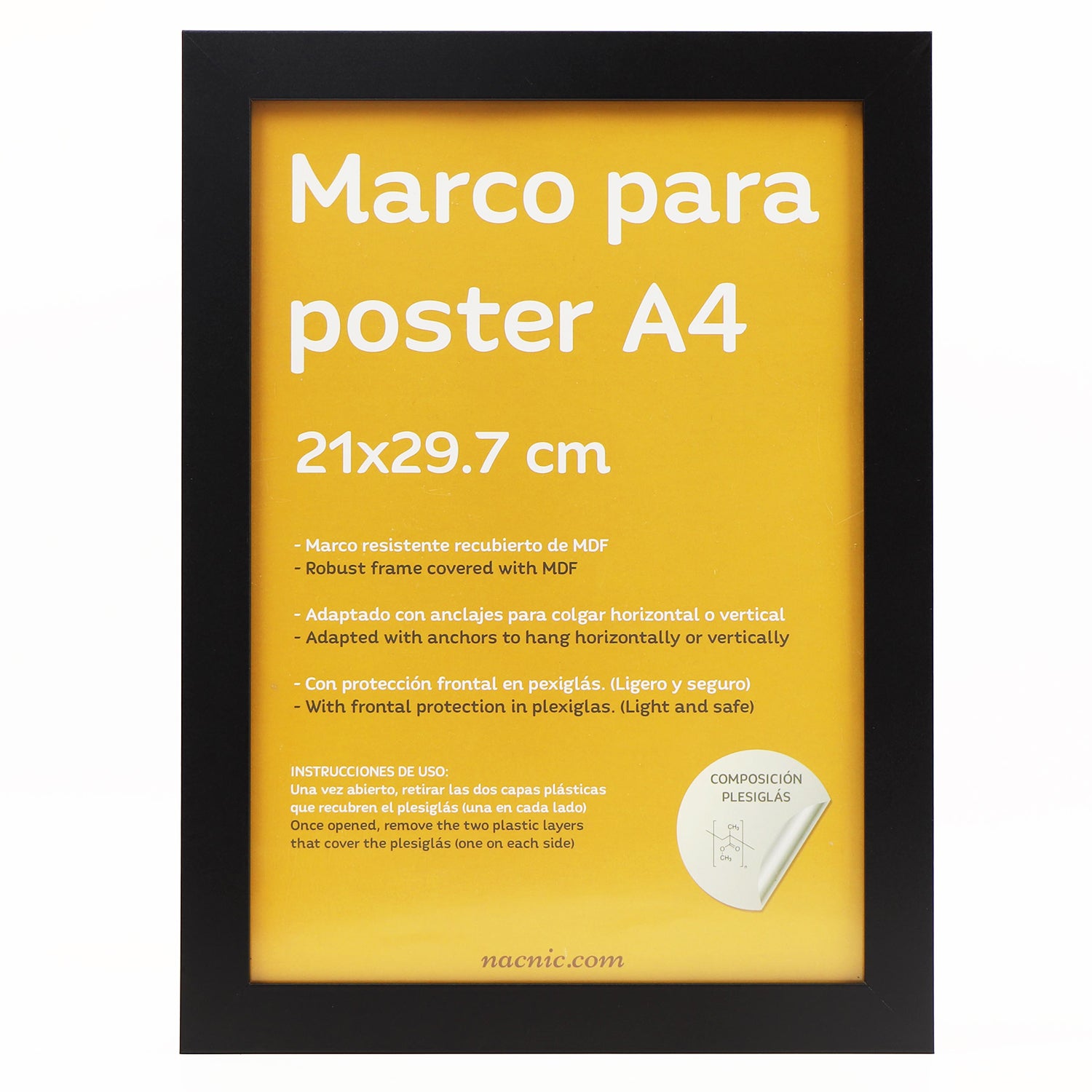 Nacnic Marco de Madera MDF Negro y Vidrio Acrílico Protección y Expositor de Fotografías ...