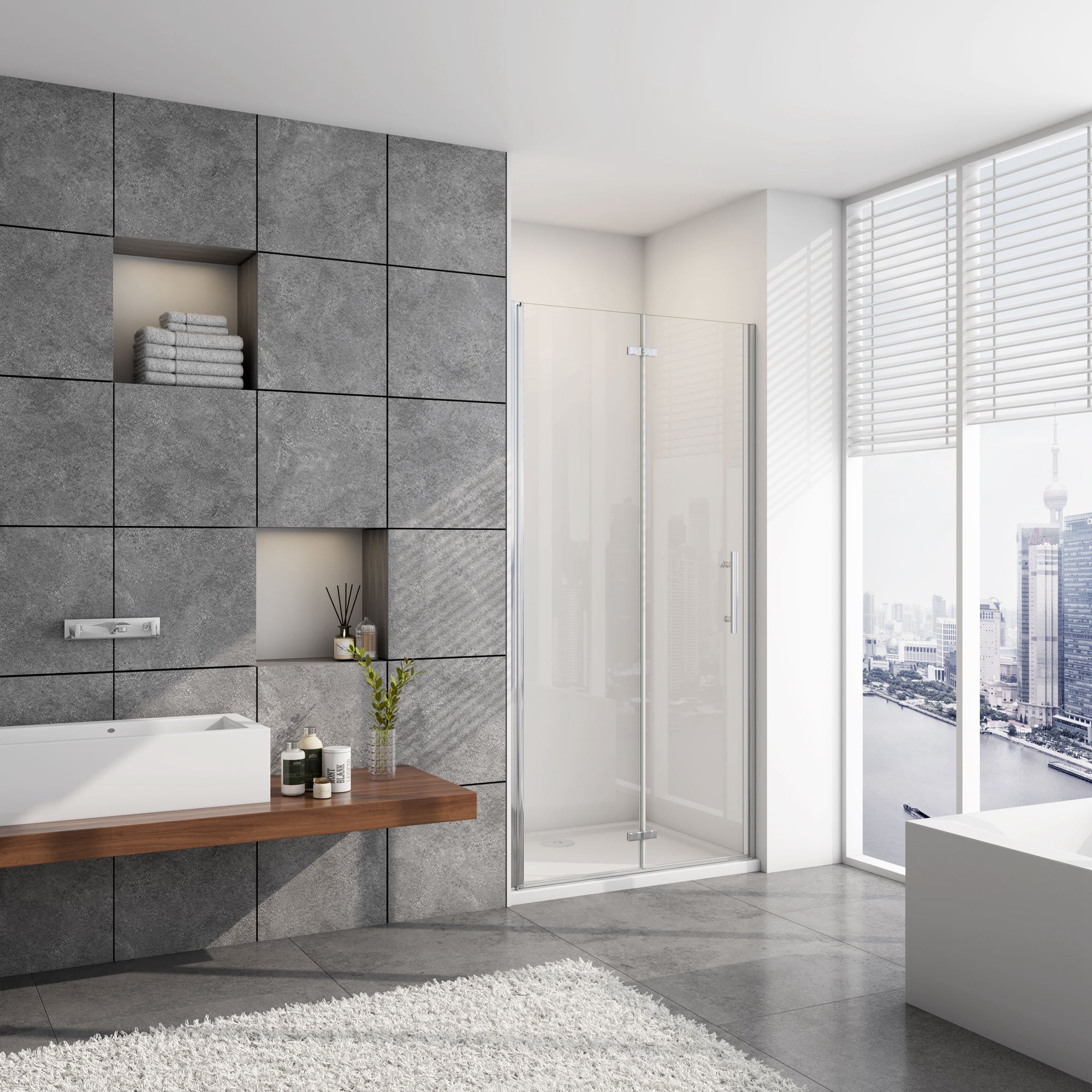 AICA Mampara de ducha Frontal Plegable vidrio templado de 6mm con ...