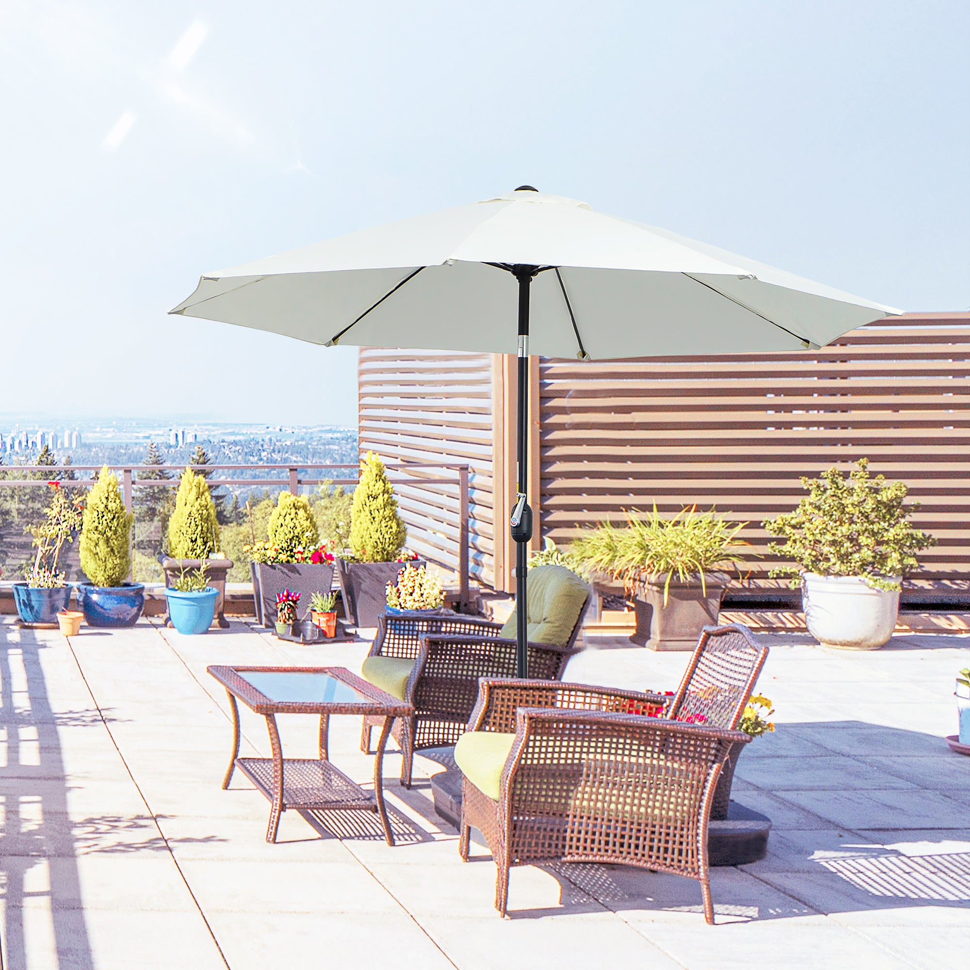 Parasol jardin 2,65x2,65 m inclinable 3 angles manivelle 8 lattes ...