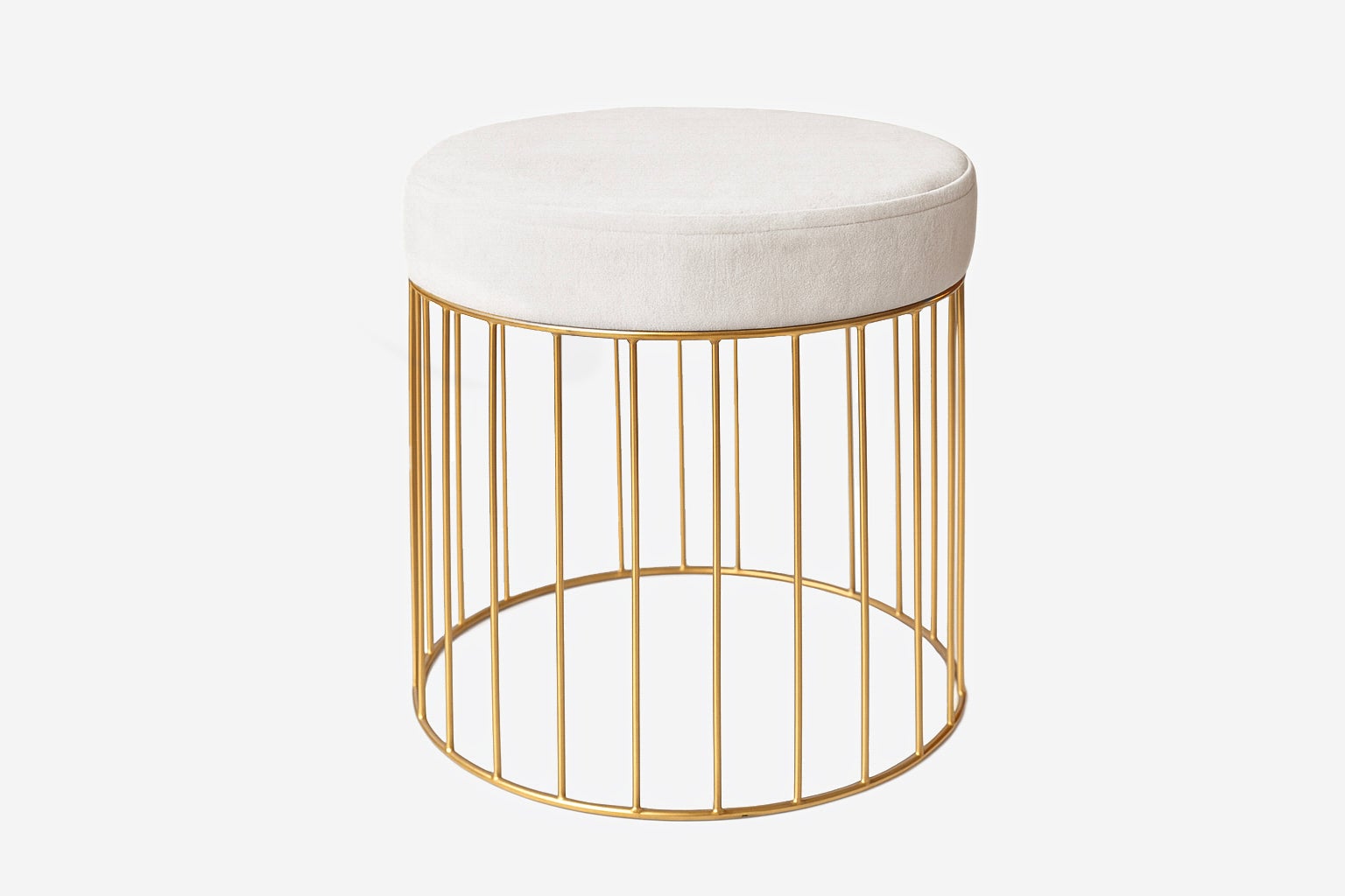 Pouf rond beige avec pieds dorés Ø38x42 cm | Siège élégant et moderne ...