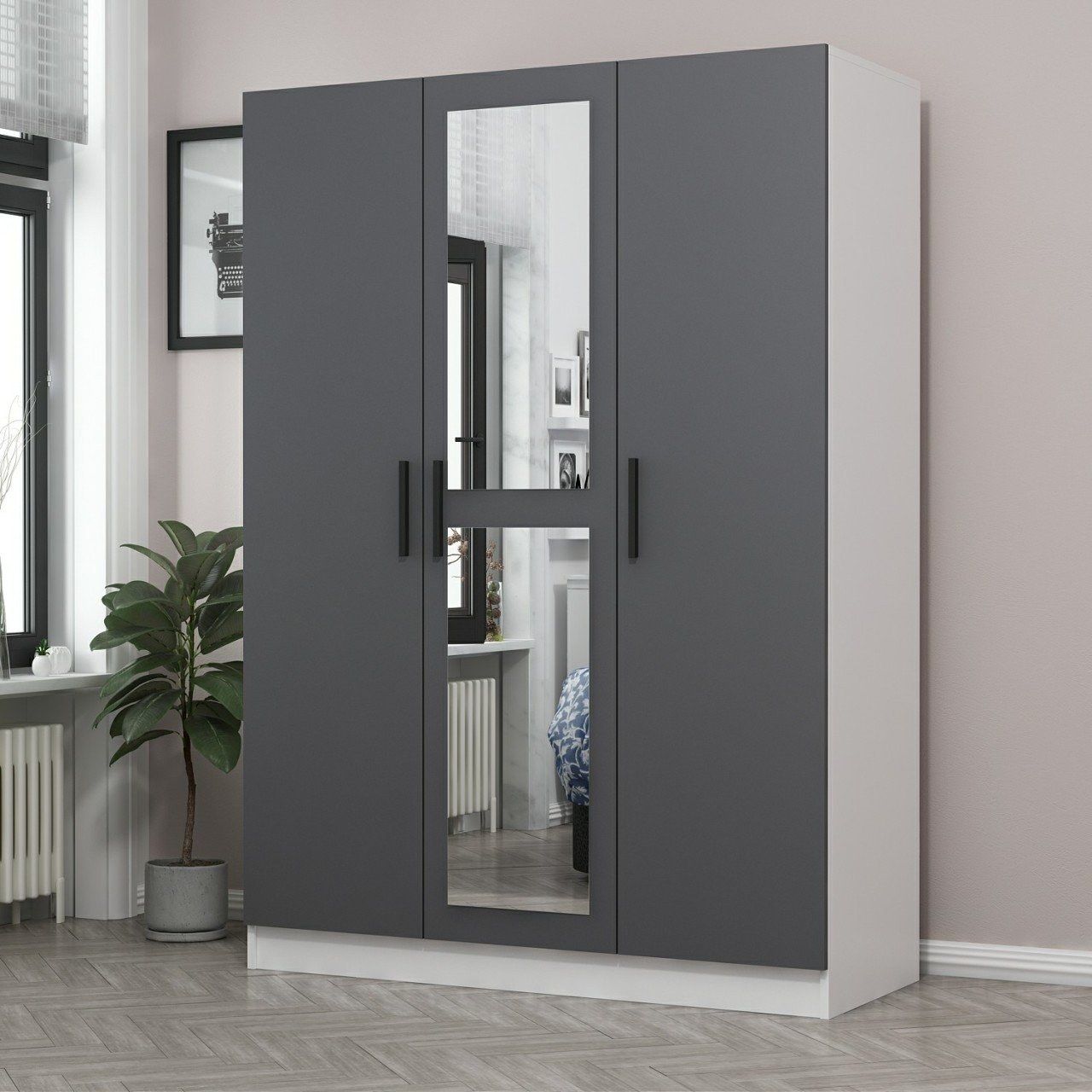 Armoire 3 portes et 2 miroirs Sanur L135xH190cm Anthracite | Leroy Merlin