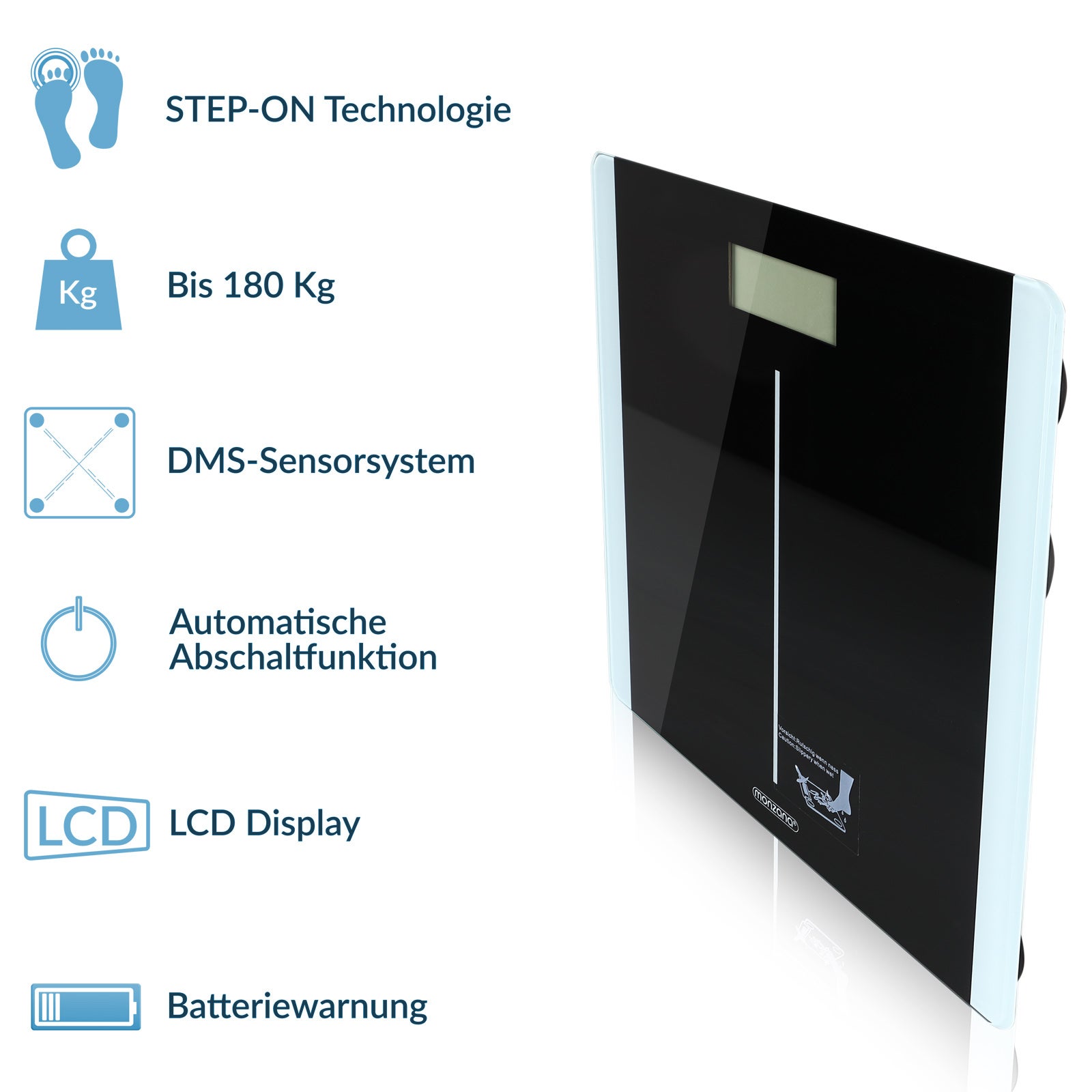 Pèse personne balance digitale noir 180kg 4 capteurs écran LCD verre ...