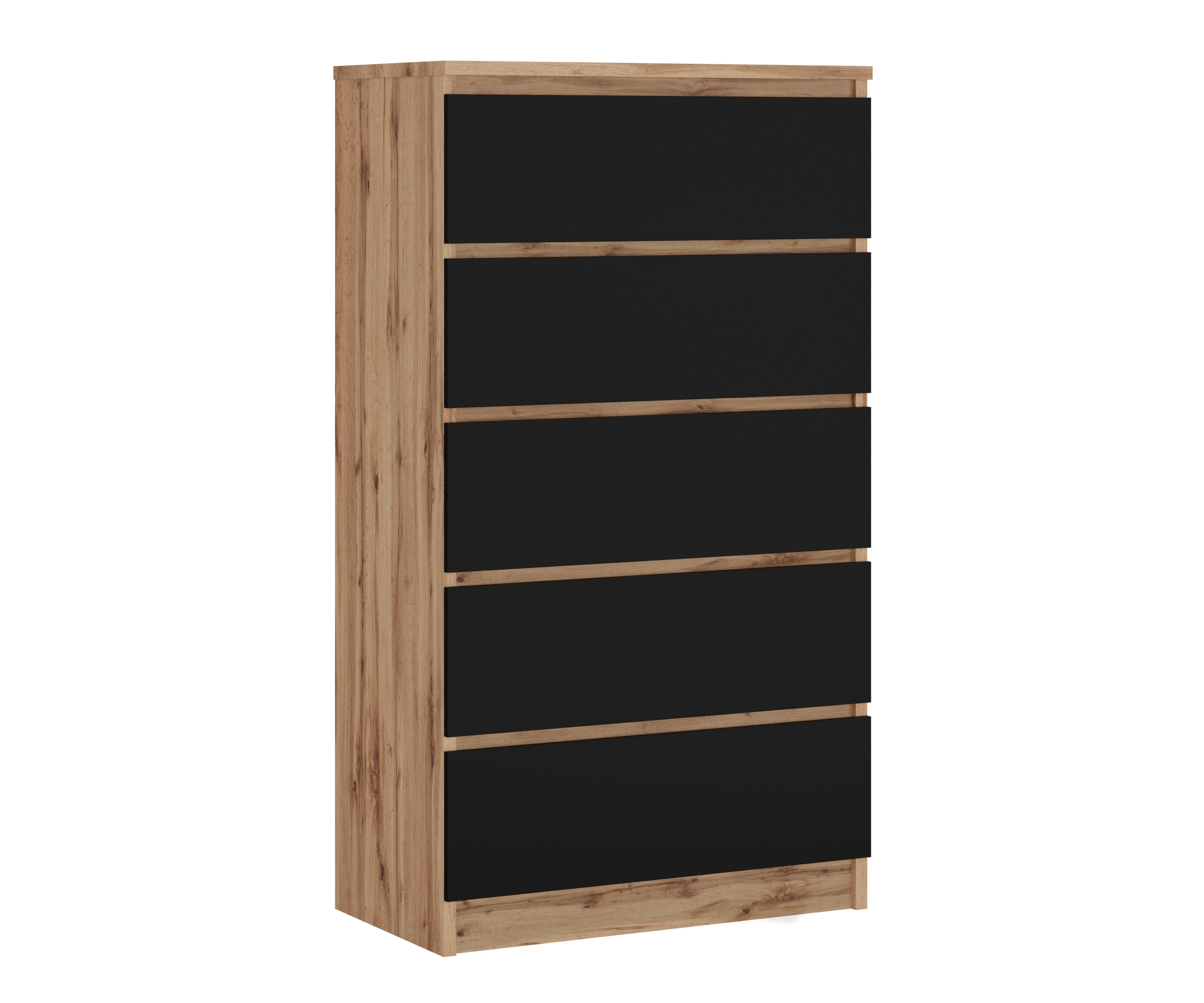 Commode 5 Tiroirs : Chêne Wotan / Noir Mat, 70 x 39 x 125 cm | Leroy Merlin