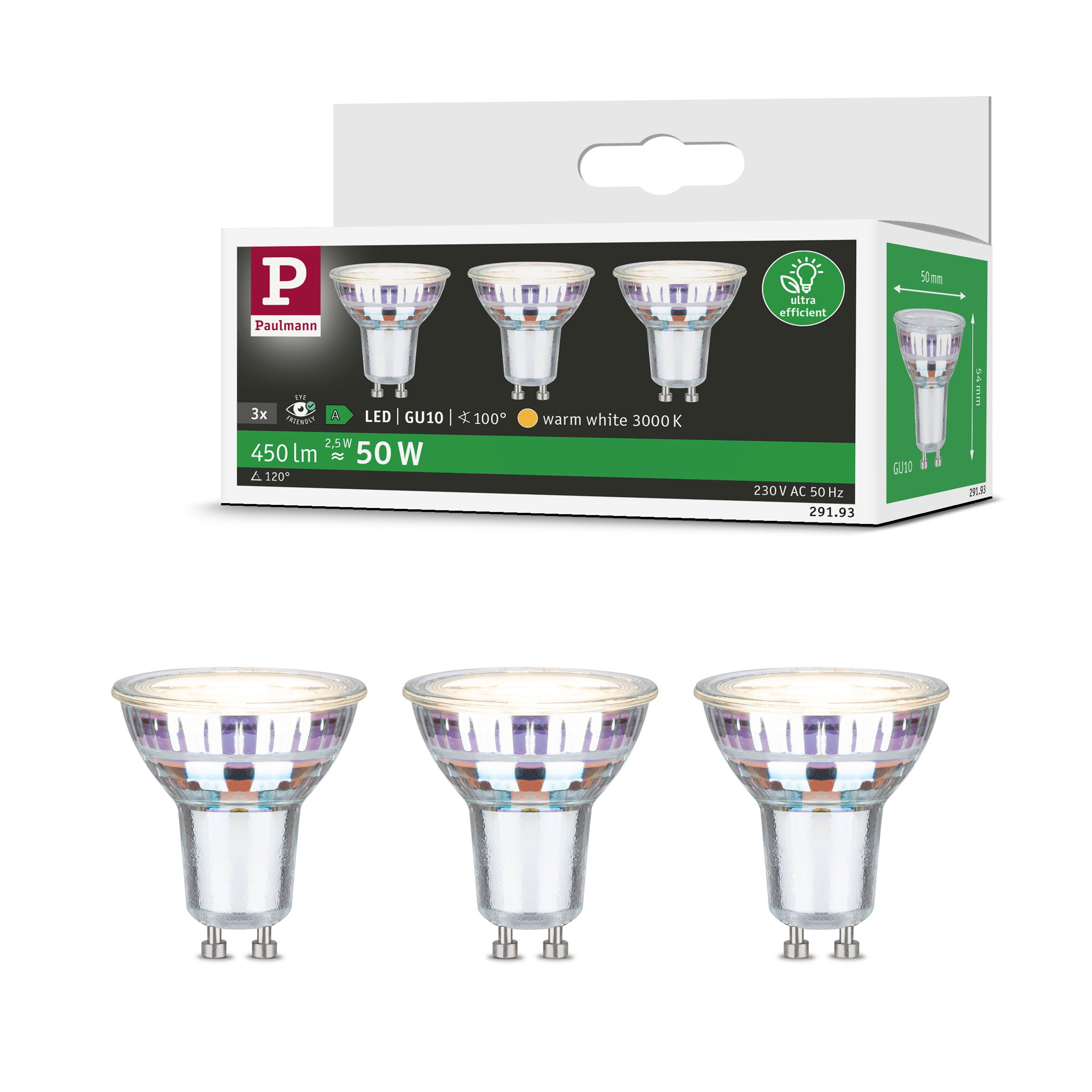 Eco-Line Standard 230 V Réflecteur LED GU10 Kit de 3 3x450lm 3x2,5W ...
