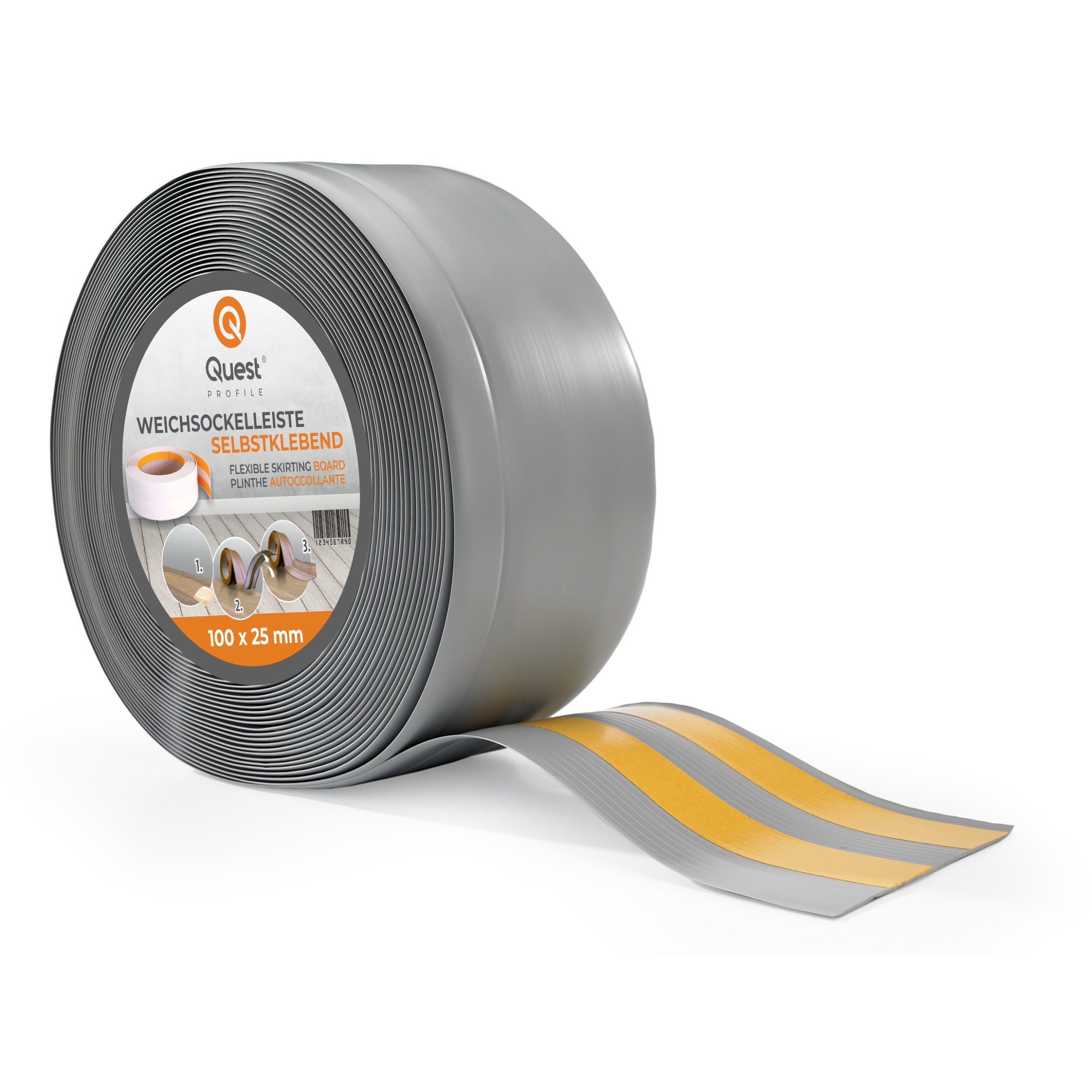 QUEST Battiscopa in PVC 100x25mm, 20m, autoadesivo, listello flessibile ...