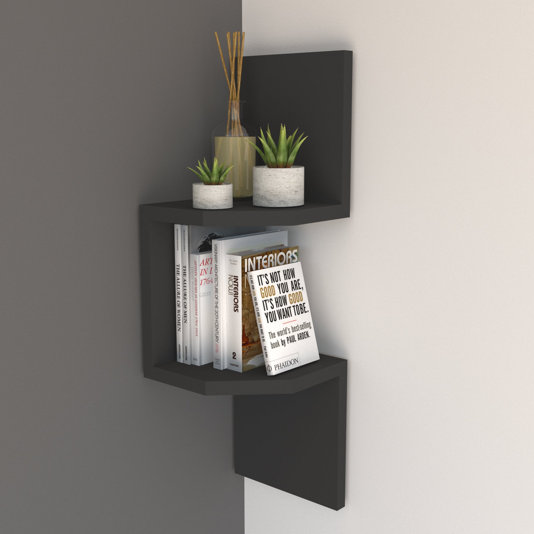 Henor Estantería Rincón Pared Madera FSC® Diseño Zig Zag Mod.20 - 2 ...