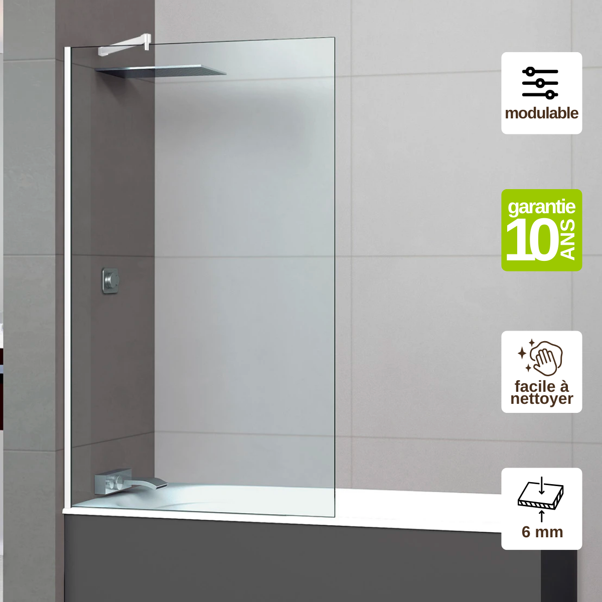 Pare-baignoire Fixe en Verre Trempé 6 mm Transparent Anti-calcaire ...