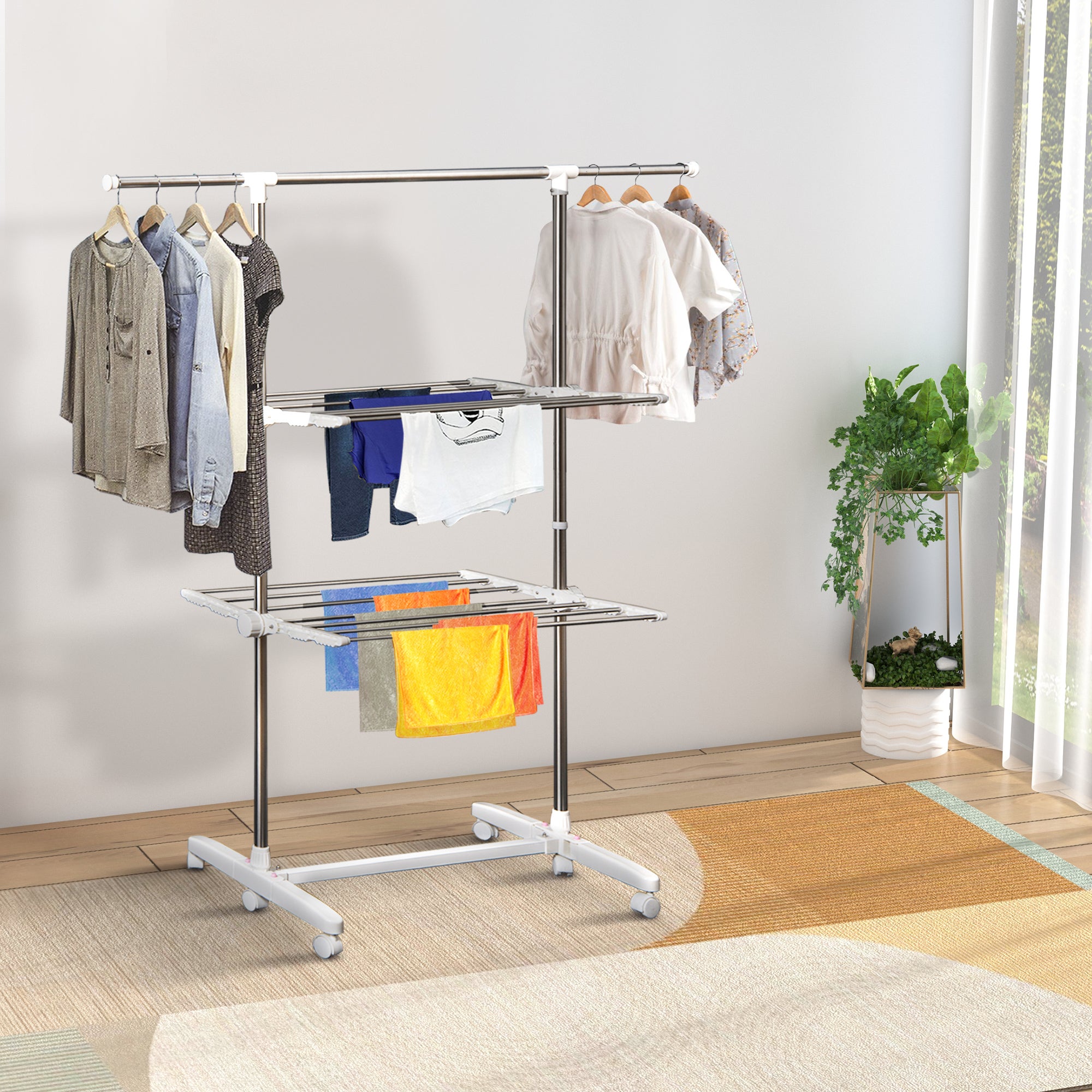 Étendoir à linge mobile/tour, pliable avec ailes latérales sur 2 ...