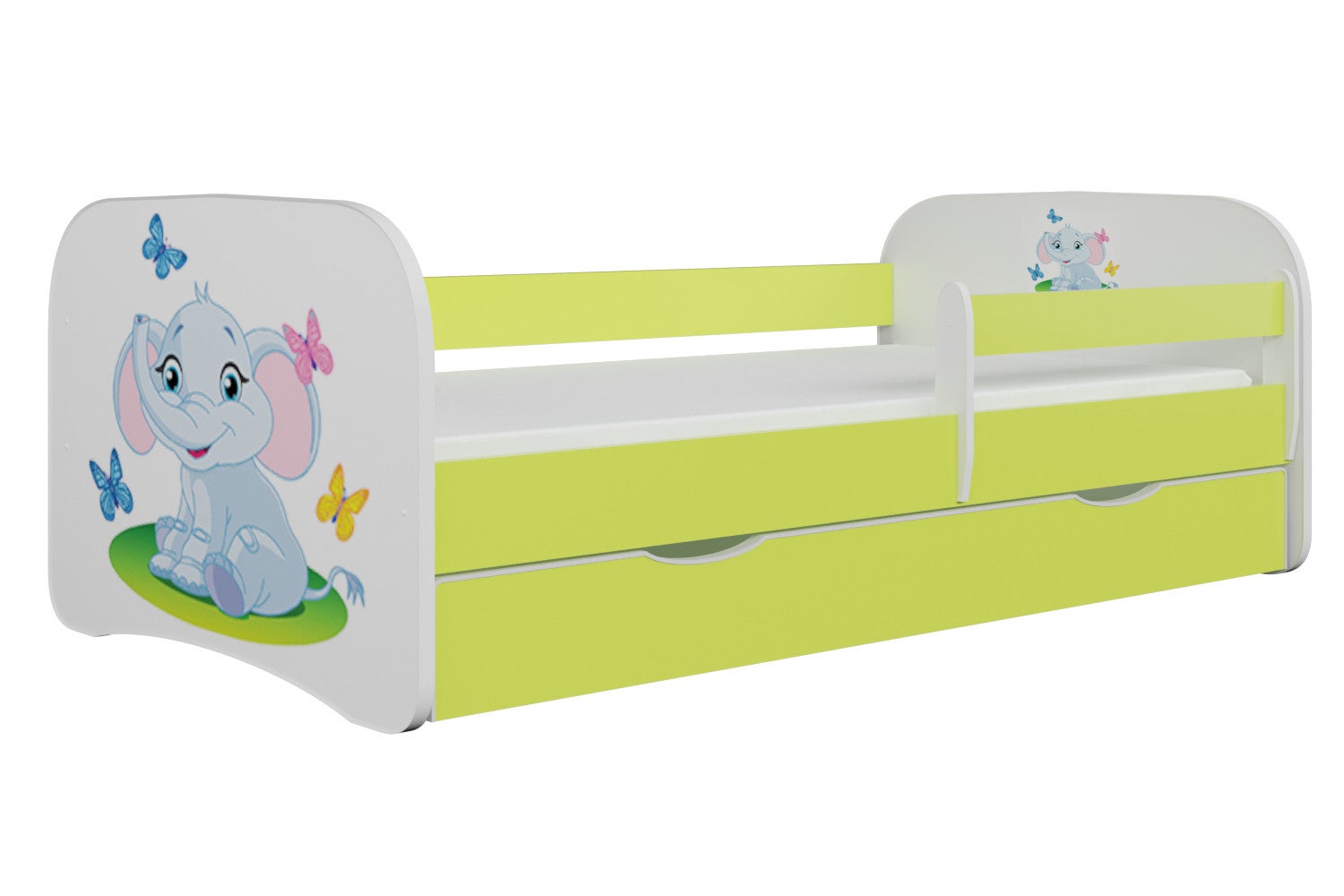 Lit enfant vert petit éléphant avec sommiers et barrière de sécurité ...