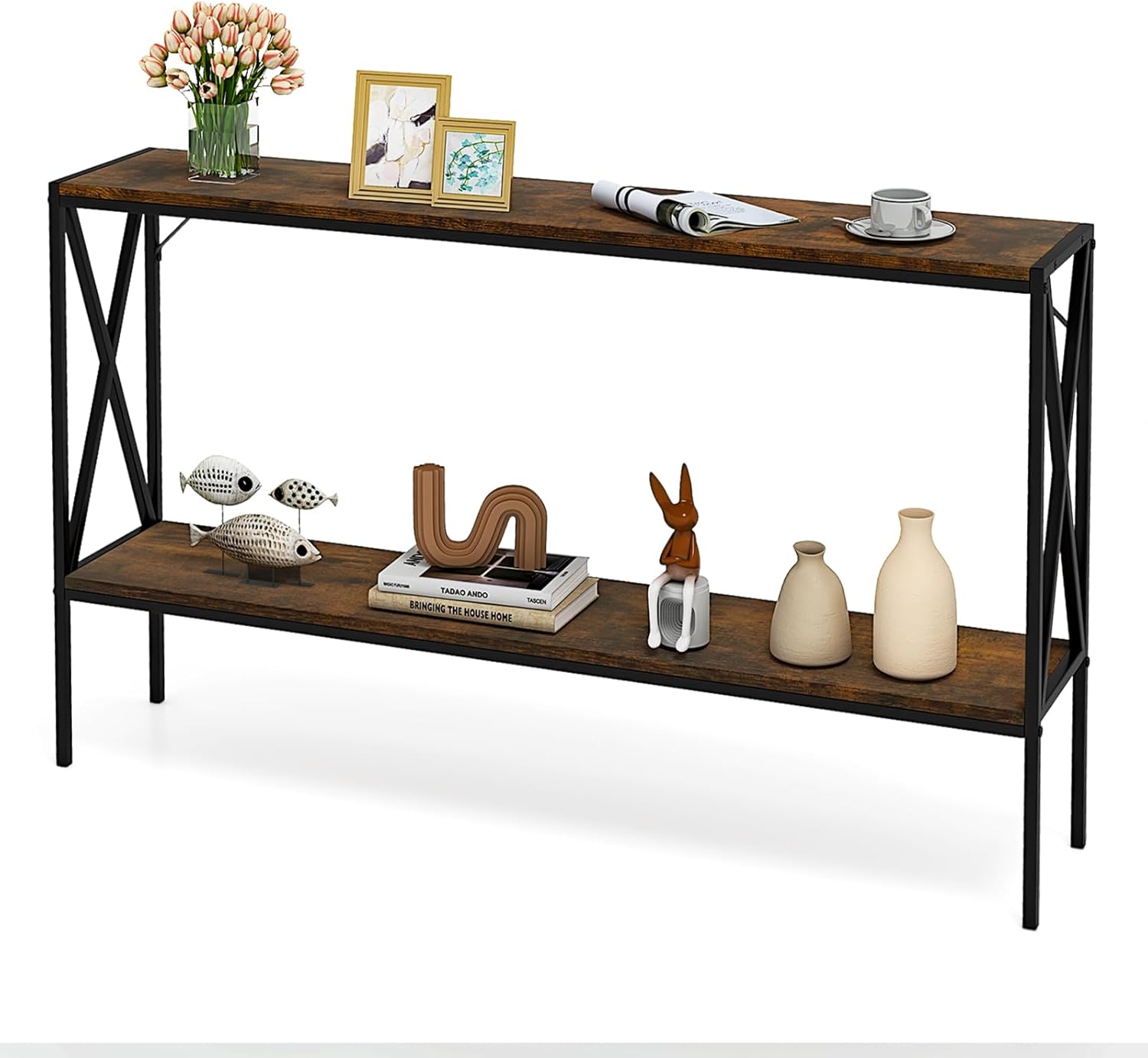 Table Console Étroite 120 CM, Console Entree à 2 Niveaux avec Etagère ...