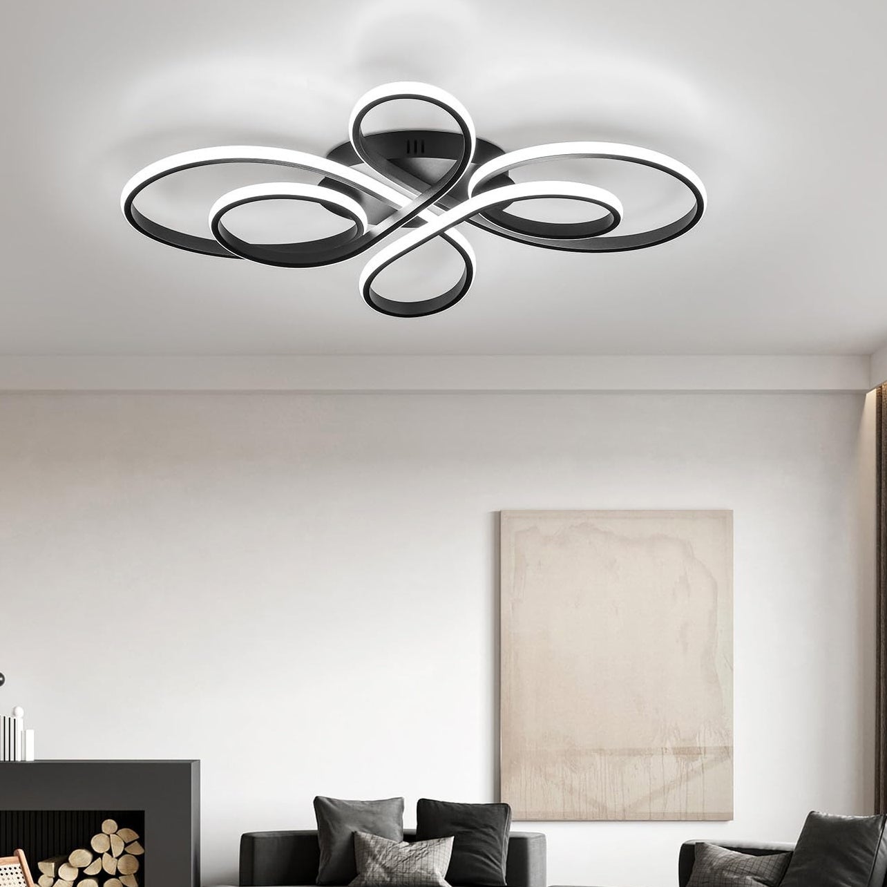 Plafonnier LED 82 W 80 cm, lustre LED créatif en forme d'anneau floral ...