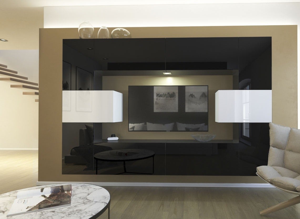 Ensemble meuble TV NEXT 4 AN4-17BW-HG21-1B noir-blanc brillant 256 cm ...
