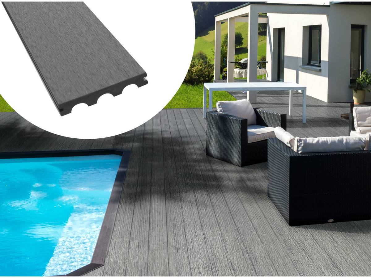 Pack 10 m² - Lames de terrasse composite pleines - Gris | Leroy Merlin