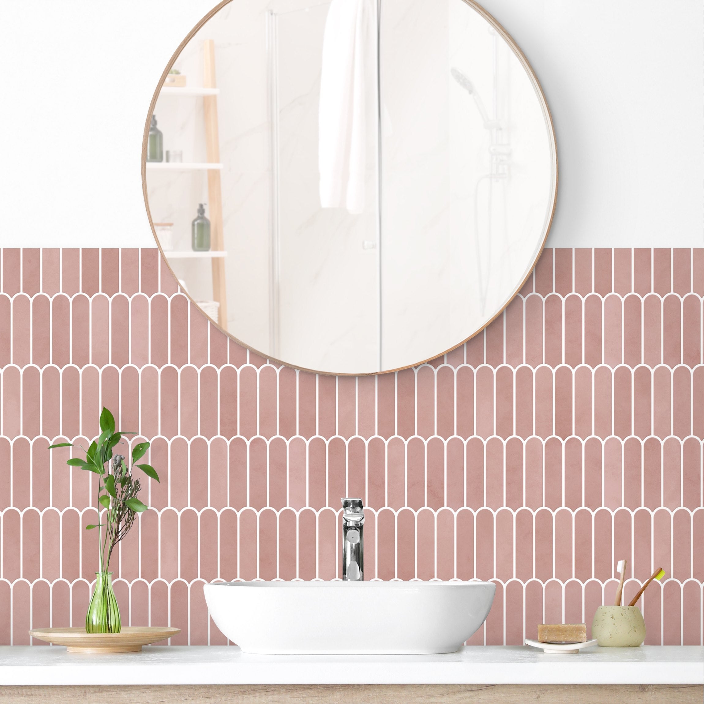 Revestimiento de pared para baño - Fish Scale Tiles Pink 50 x 70 cm ...