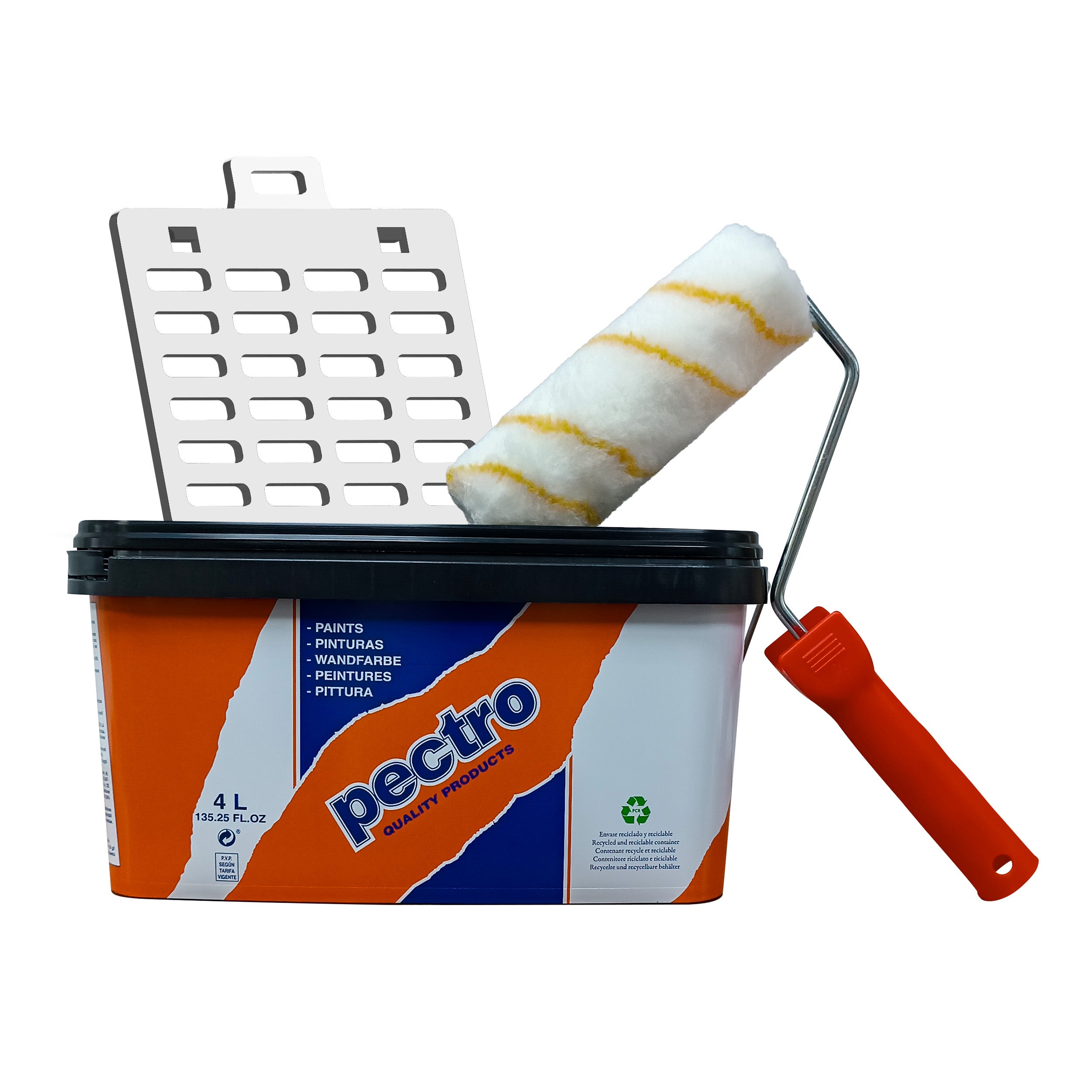 PECTRO Set Pintura blanca Interior Exterior 4L + Rodillo + Rejilla ...