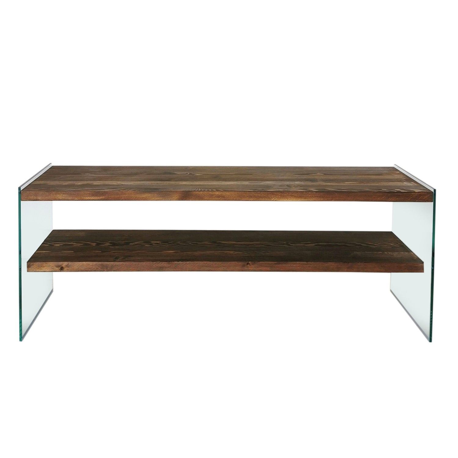Meuble TV 2 tablettes Doris L120cm Bois massif et Verre trempé ...