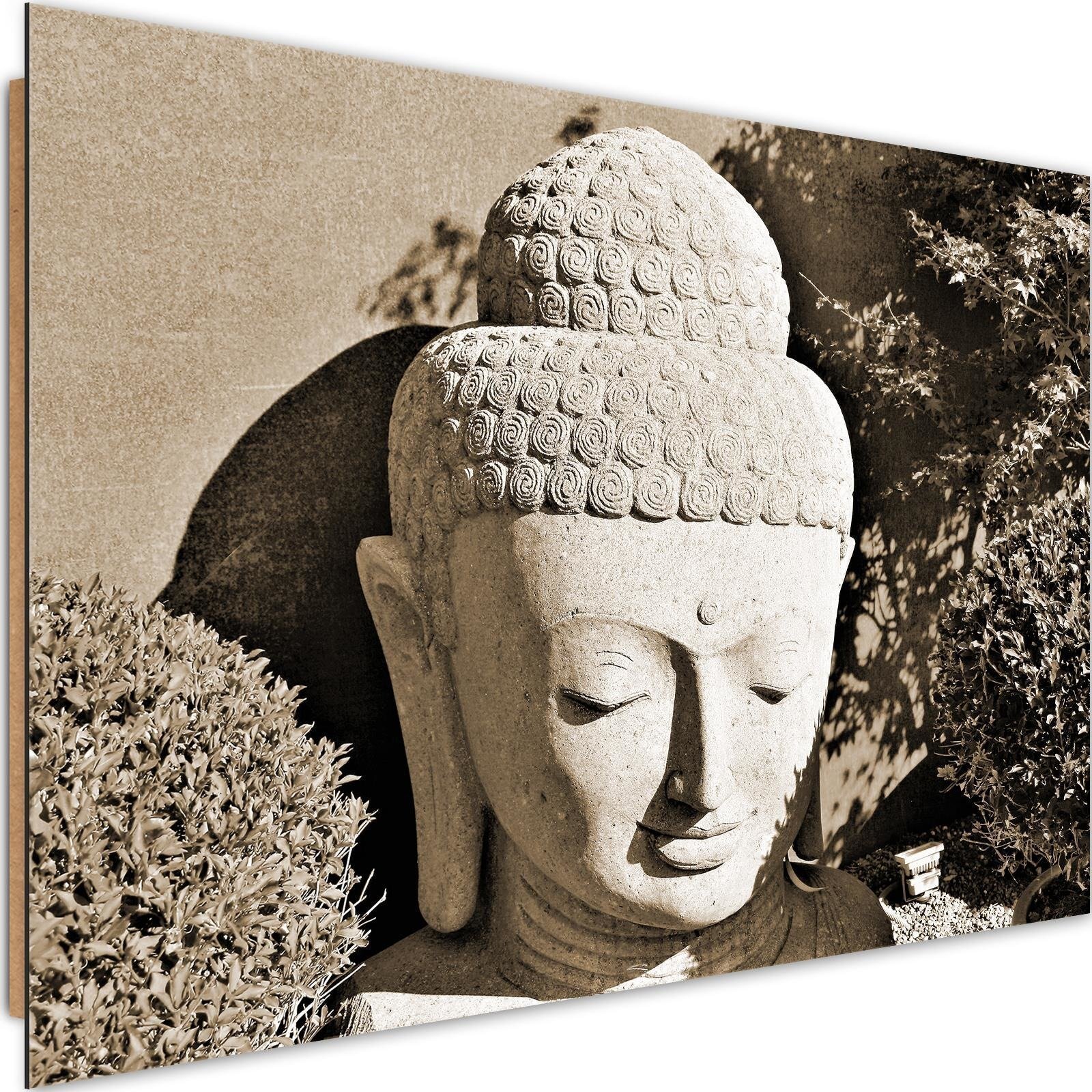 Tableau bois tête du bouddha parmi les plantes 4 - 120 x 80 cm | Leroy ...