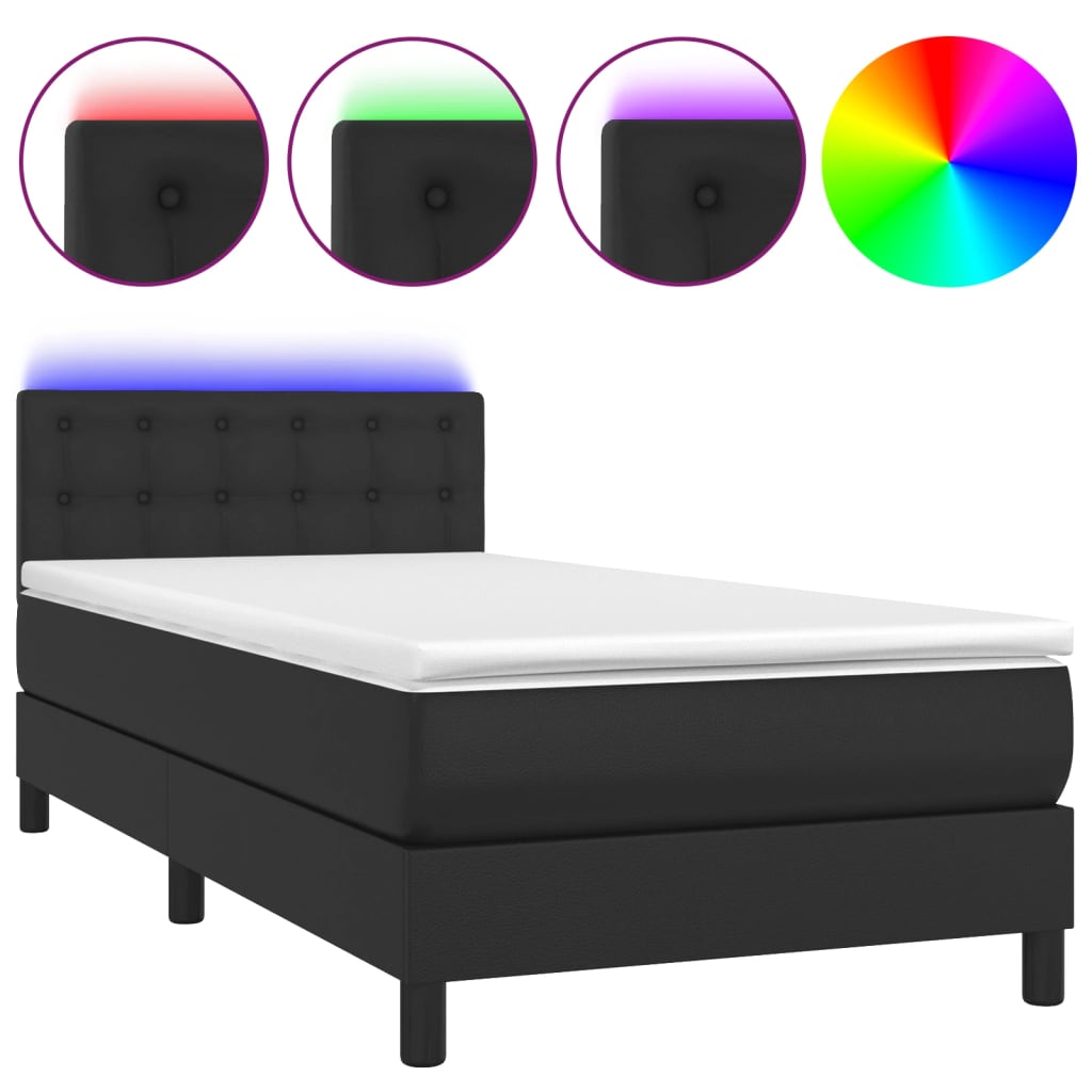 Letto box spring e materasso LED in similpelle nera 90x200 cm ...