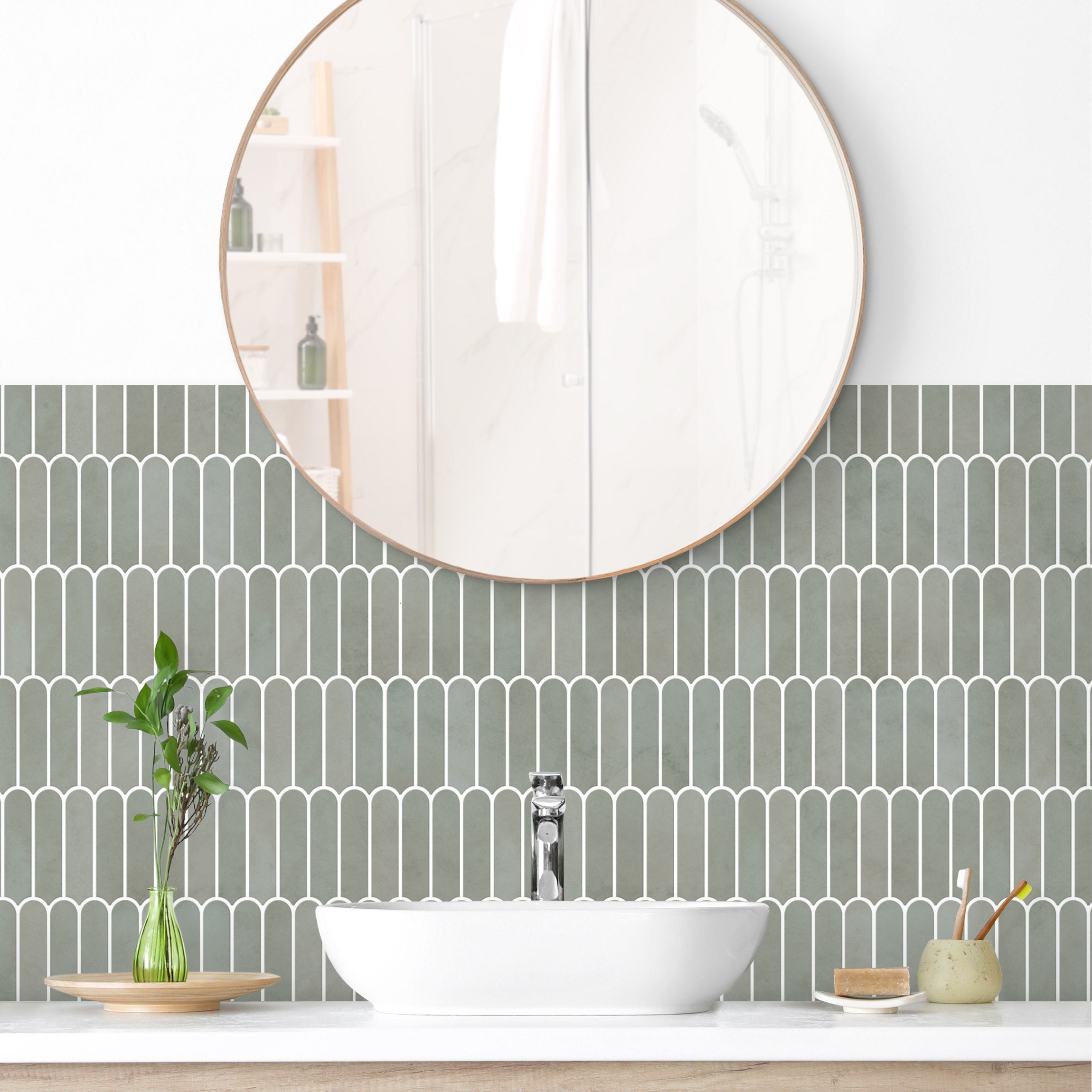 Revestimiento de pared para baño - Fish Scale Tiles Eucalyptus 350 x 80 ...