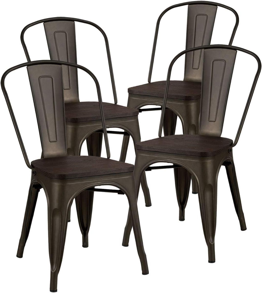 Lot 4 de Chaises de Bistrot Metal,4 Chaises Salle a Manger Empilables ...