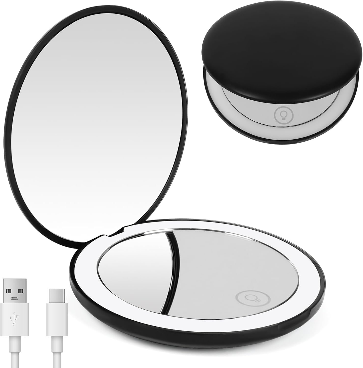 Noir Miroir de Maquillage de Voyage éclairé par LED - Grossissant 10x ...