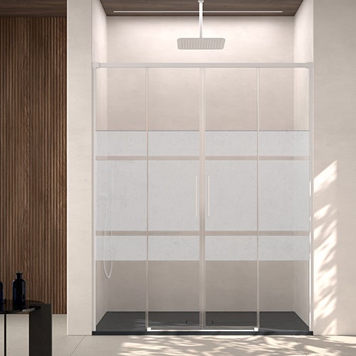 Mampara Frontal Ducha 170x195 - 2 Fijos + 2 Correderas Blanco Cristal ...
