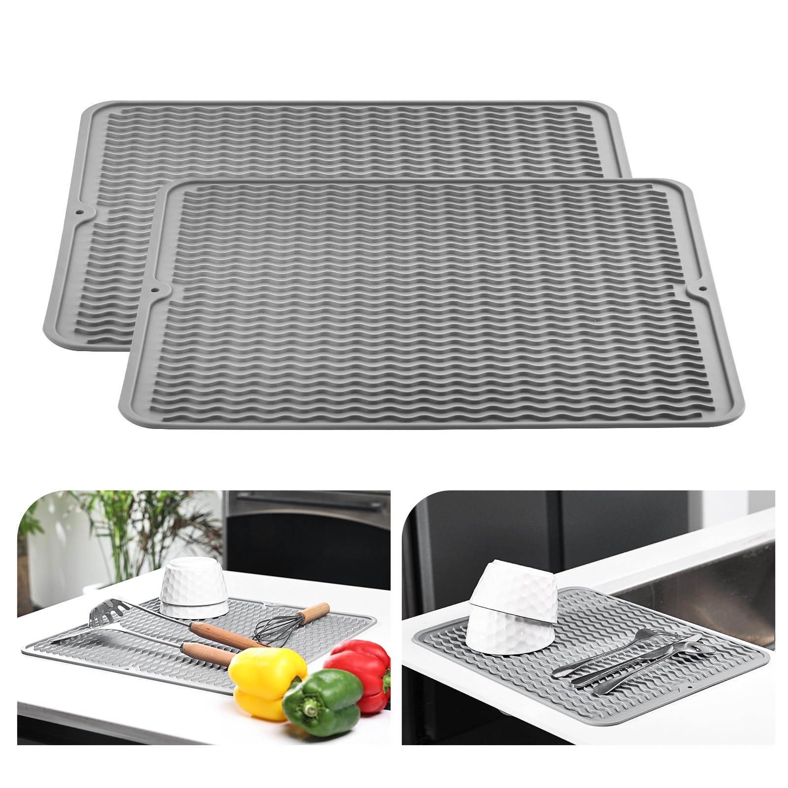 Lot de 2 tapis d'égouttoir à vaisselle 30 x 40 cm, en silicone ...