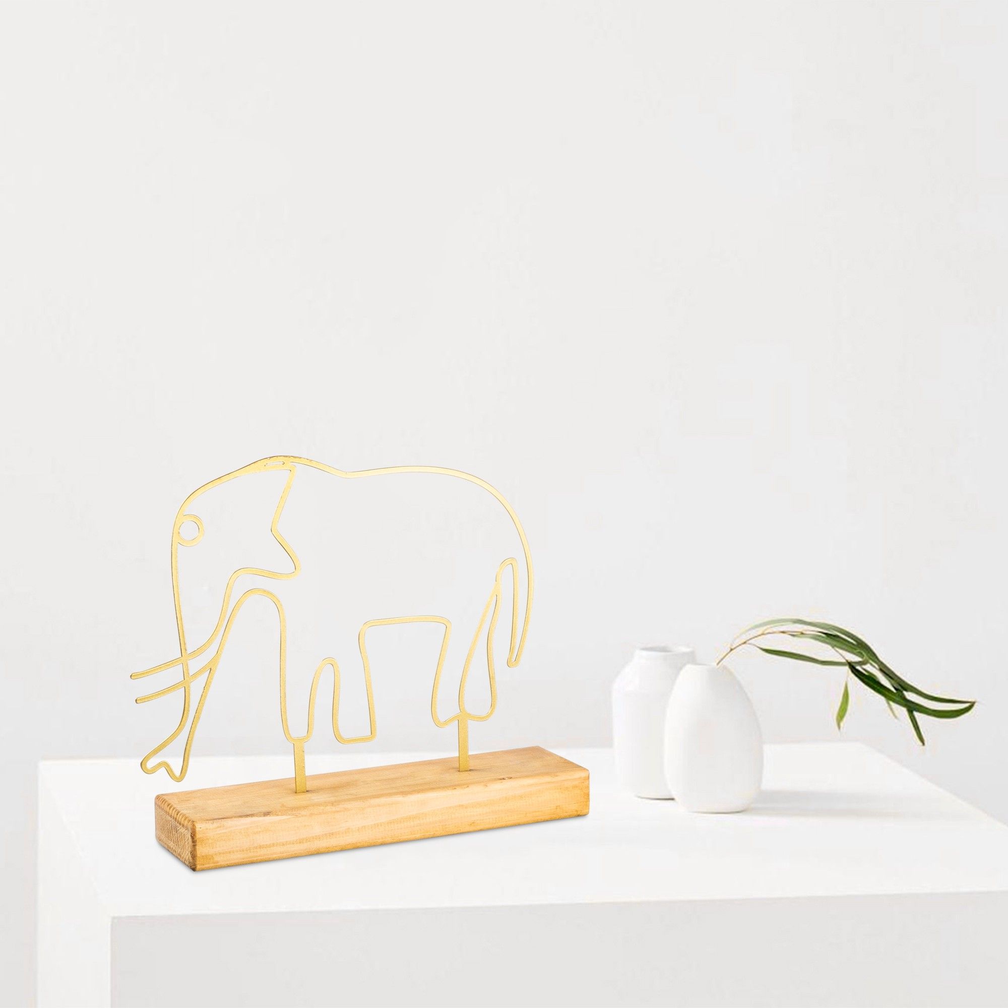 Objet décoratif à poser Zidas L30xH30cm Bois Naturel et Métal Eléphant ...
