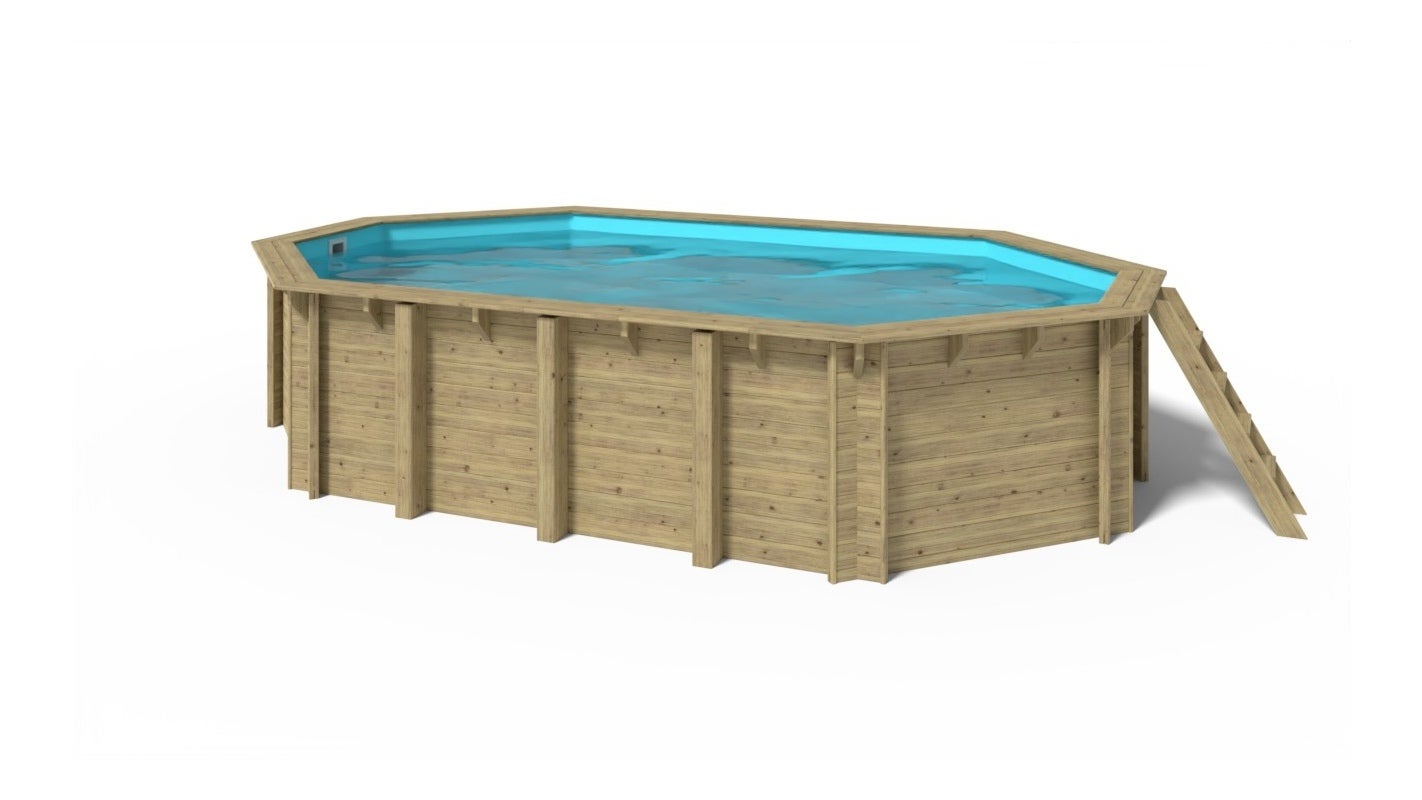 Piscina in legno 6,57x4,07 - H.1,38 m - con filtrazione e locale ...