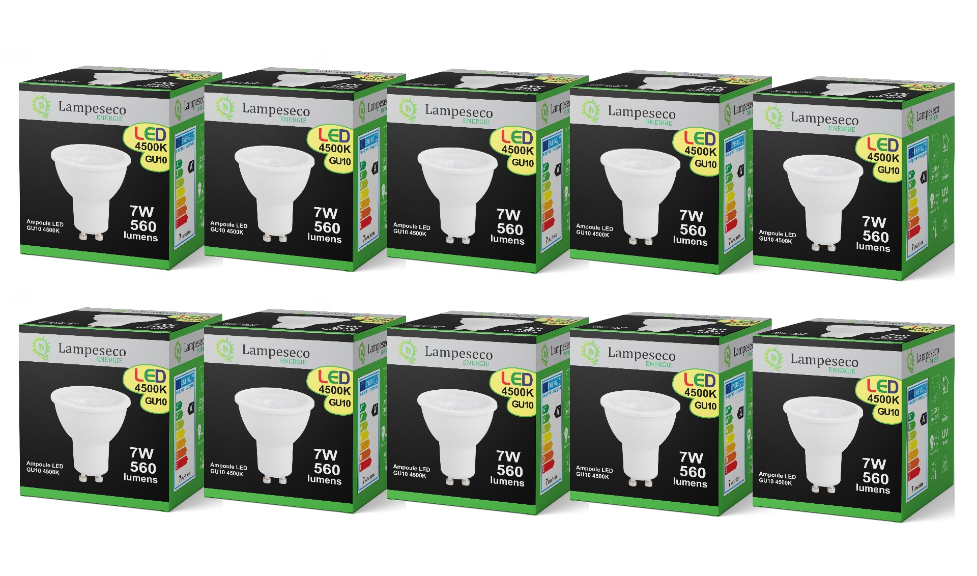 Lot de 10 Ampoules Led GU10 7W 38° Blanc Neutre 4500K eq. 56W Halogène | Leroy Merlin
