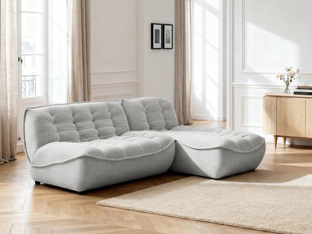 BOBOCHIC Canapé d'angle fixe modulable SERENA tissu chiné Gris clair ...