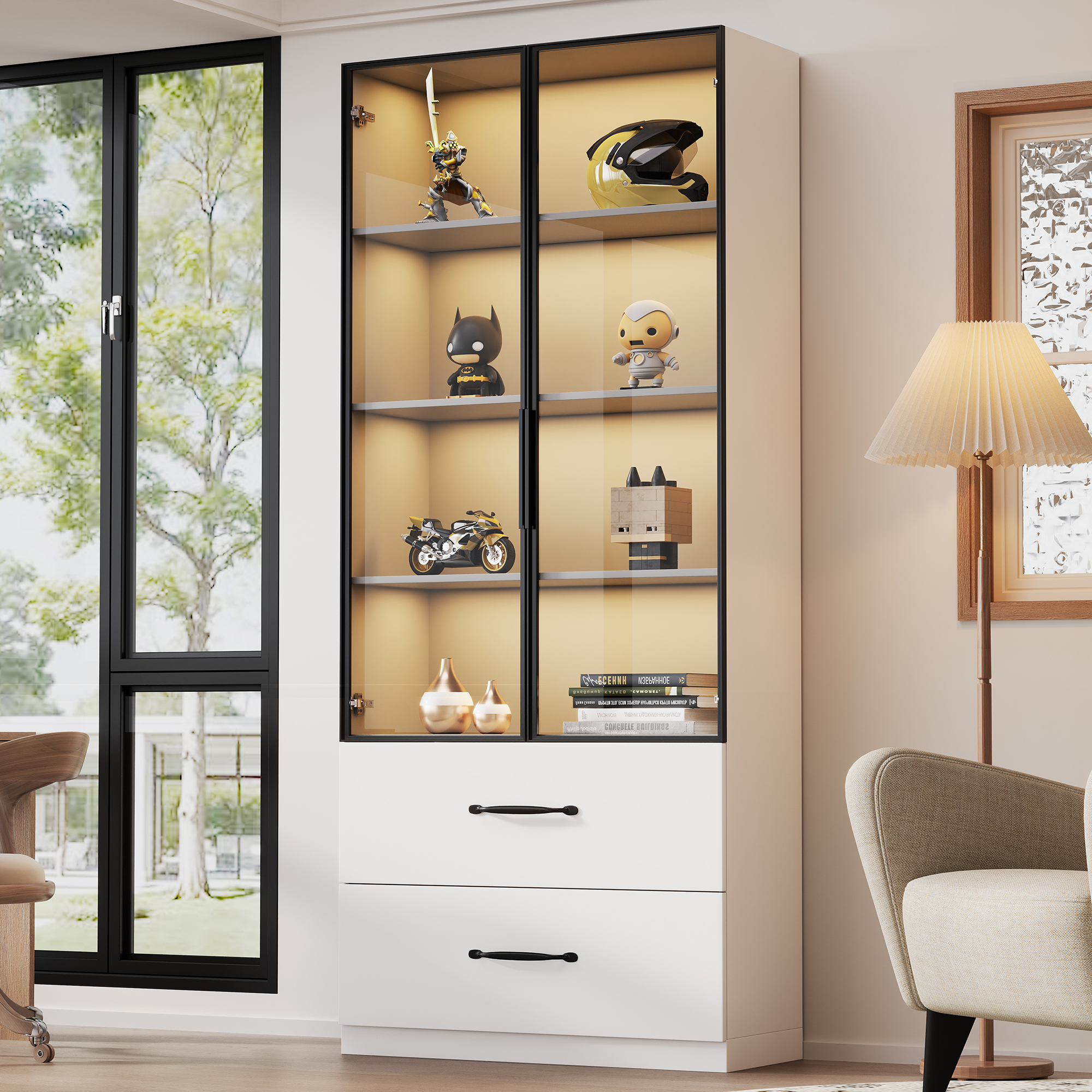 Vitrine LED 60x40x160 cm – Armoire en verre avec éclairage, tiroirs et ...