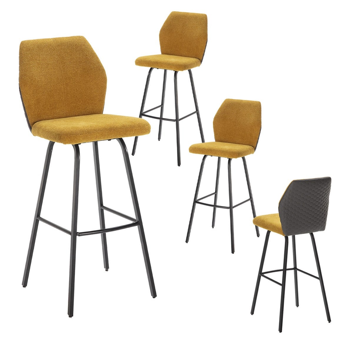 JASDA - Lot de 4 Tabourets Bi-Matière Bi-ton Tissu Jaune et Simili ...