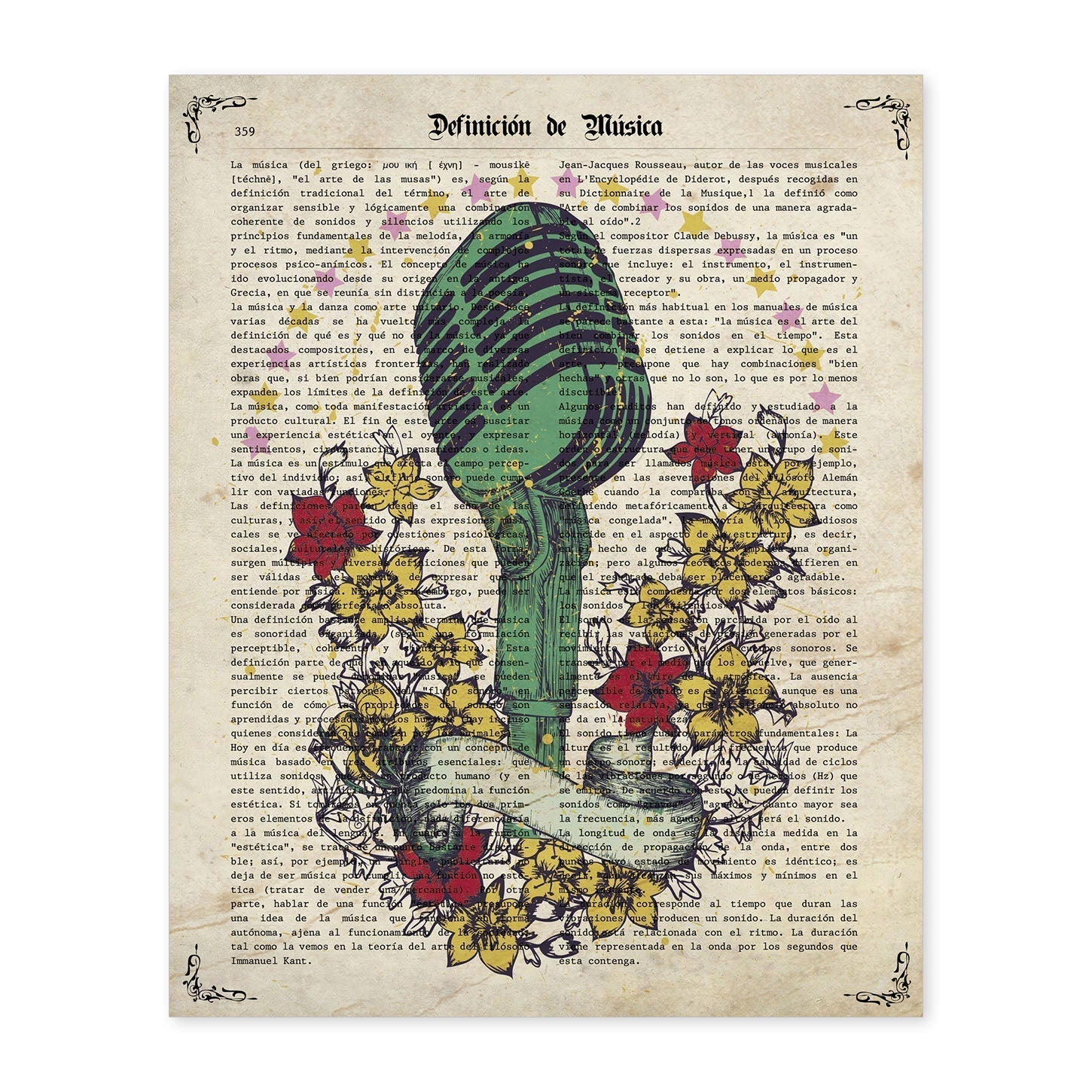 Poster De Microfono Con Flores. Láminas Musicales Con Definiciones Para ...