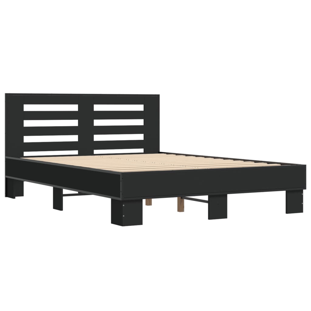 Lit double | Lit adulte | Cadre de lit noir 135x190 cm bois d ...