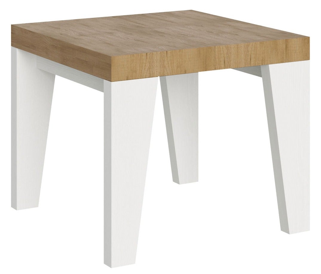 Petite table carrée extensible bois blanc et chêne naturel 90 à 246cm ...