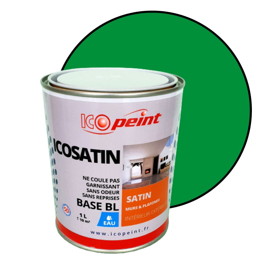 Peinture murs Acrylique Satin Lessivable 1L - ICOSATIN - RAL 6037 Vert ...
