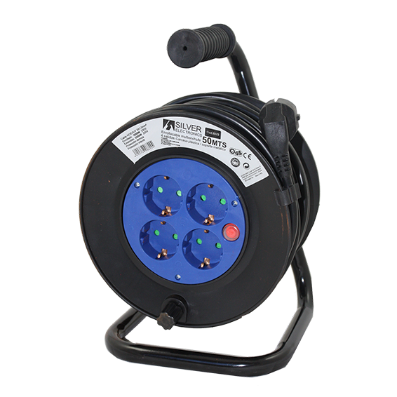 Enrouleur de câble Silver Electronics 4 prises 50 mètres 3.000W Maximum ...