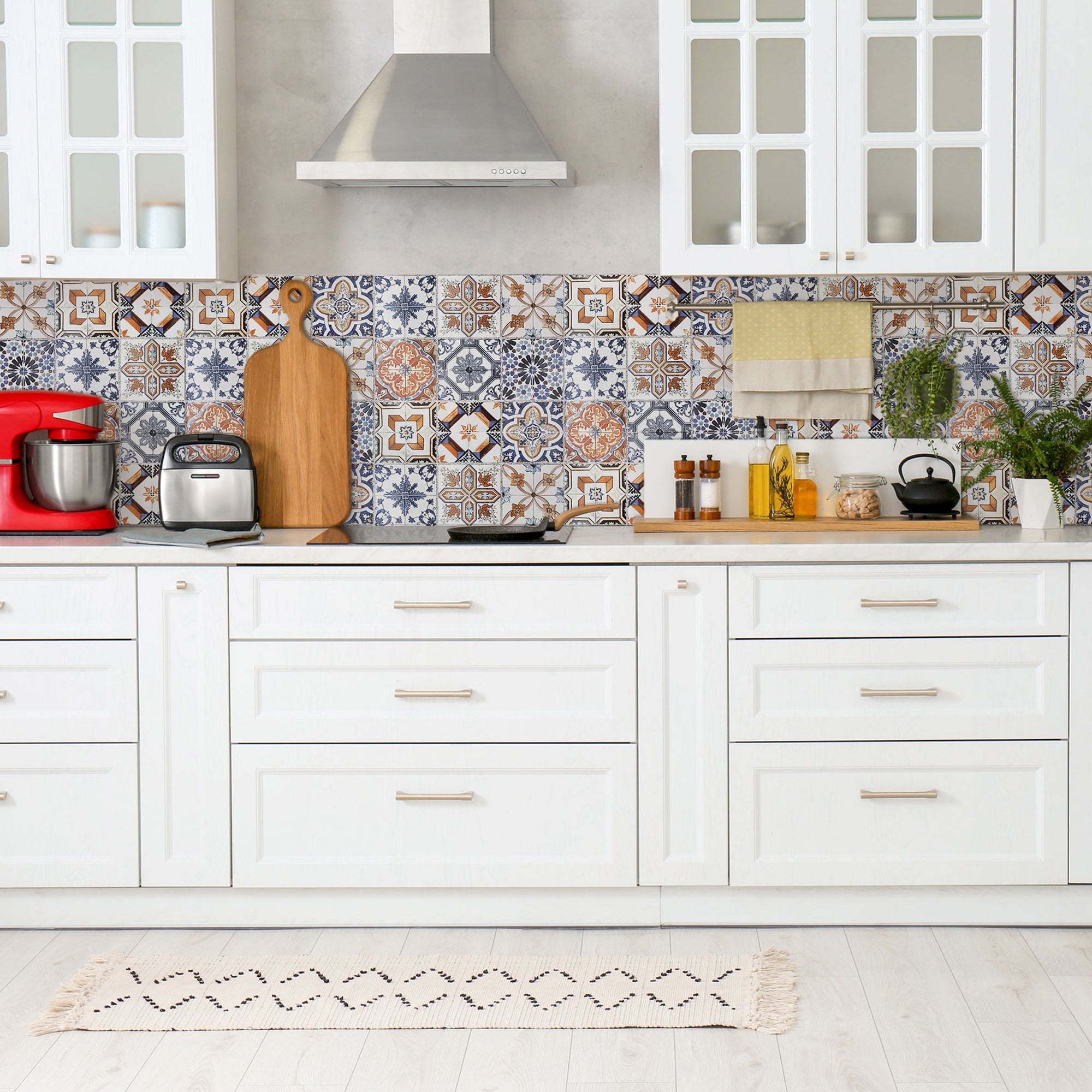 Credencia adhesiva en vinilo ignífugo Azulejos Azules y Naranjas 300x60 ...