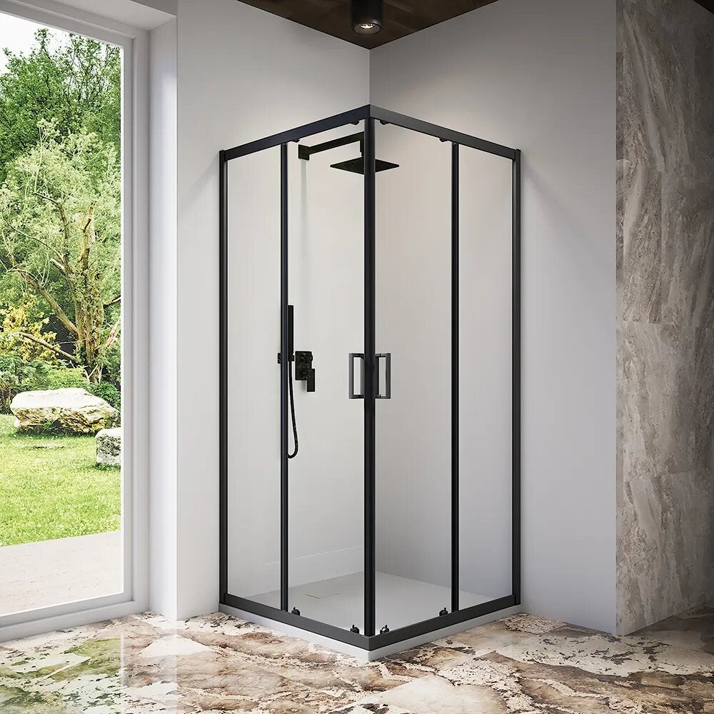 Box doccia 75x75 cm angolare scorrevole profili nero opaco vetro 6mm ...