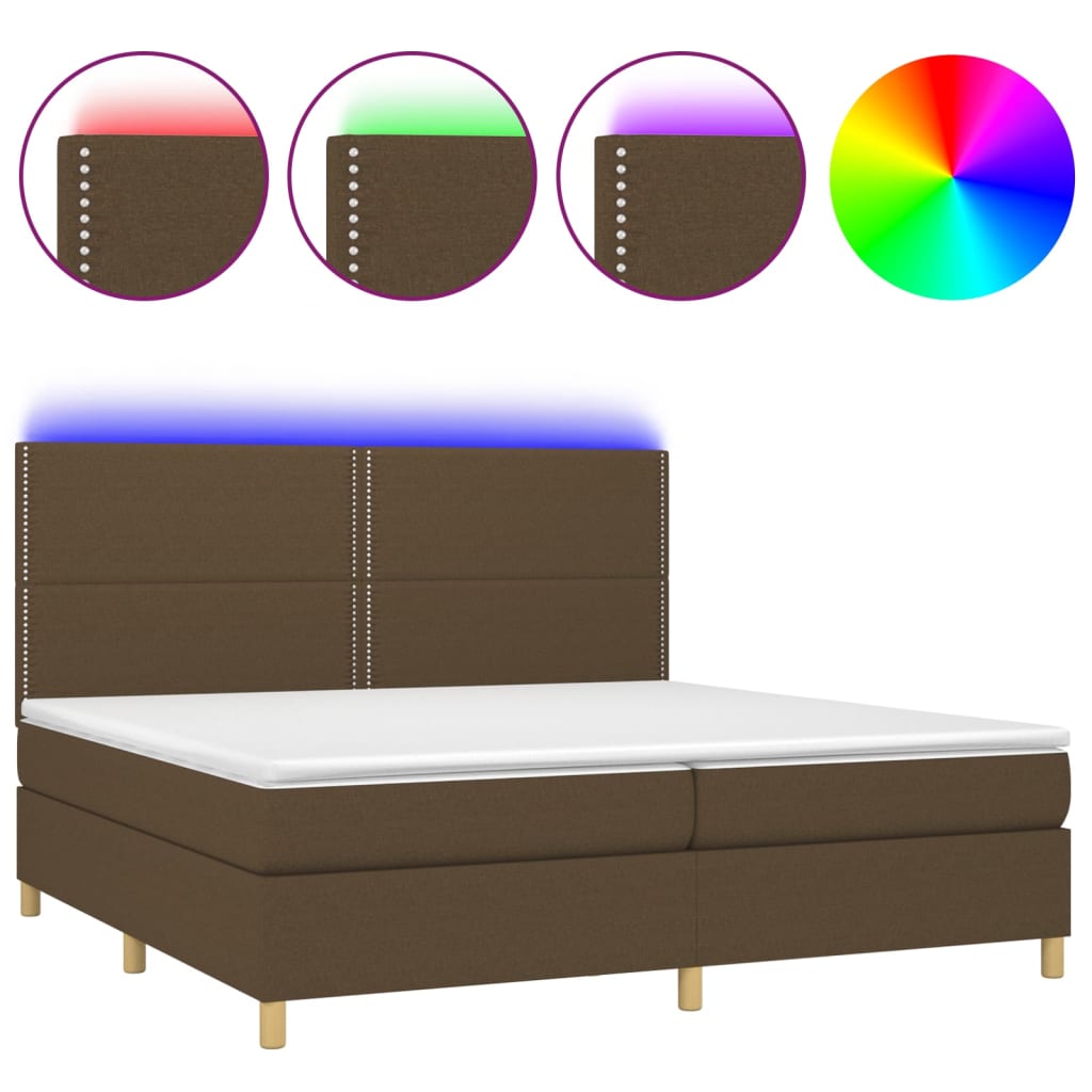 Cama box spring colchón luces LED tela marrón oscuro 200x200 cm | Leroy ...