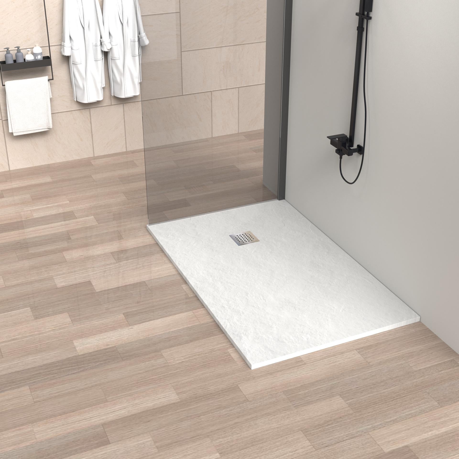 Plato Ducha Resina Ultraresistente Color Blanco Textura Piedra Natural ...