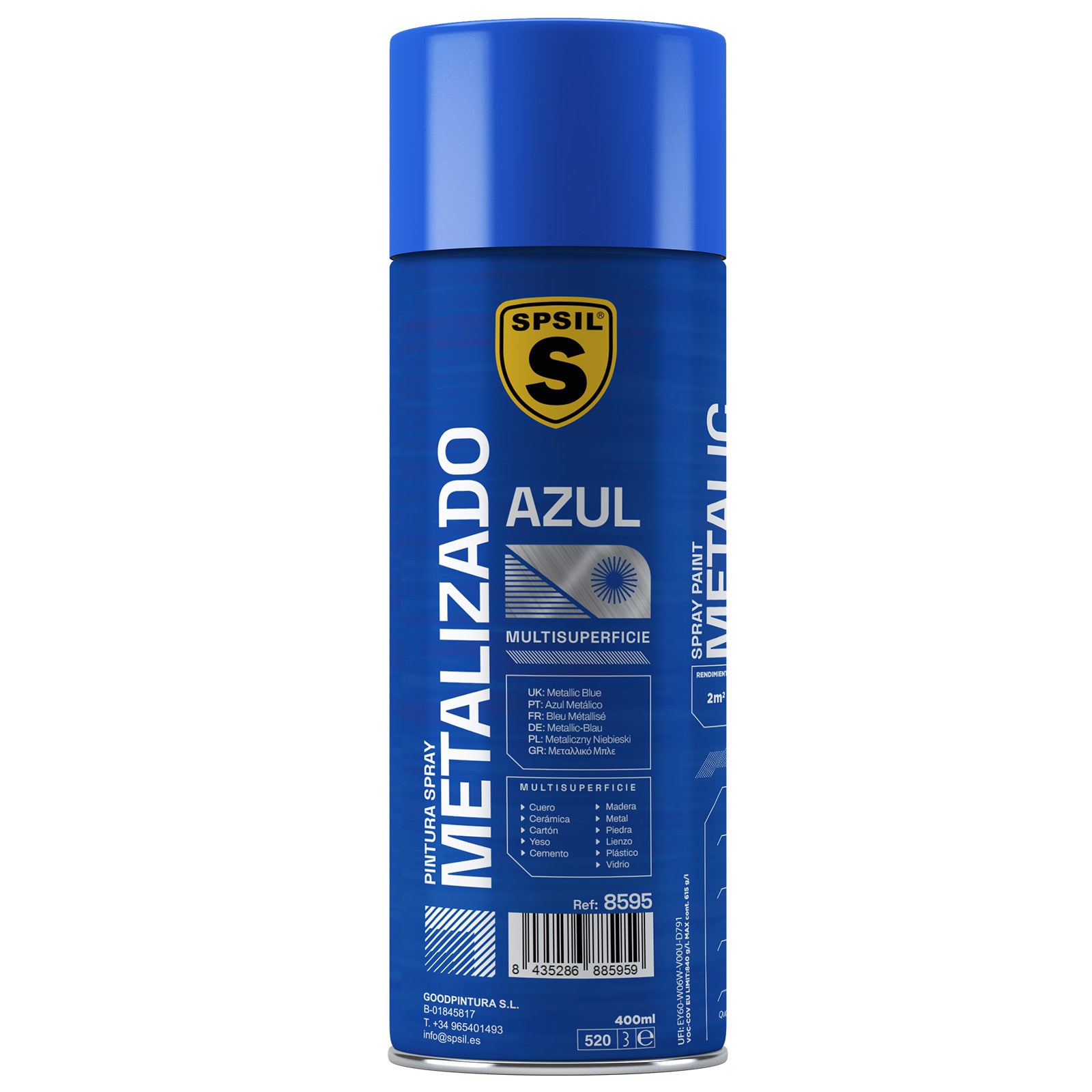 Pintura Spray Metalizado con Brillo Spsil Azul 400ml - Aplicable para ...