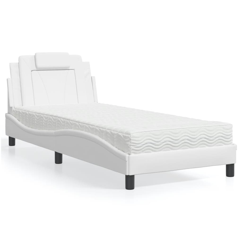 Lit simple | Lit adulte | Lit avec matelas blanc 80x200 cm similicuir ...