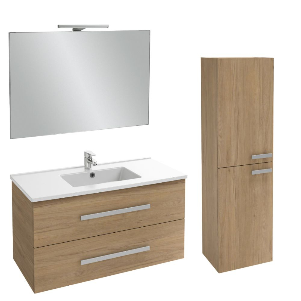 Mueble bajo lavabo Ola Up roble 100 cm JACOB DELAFON + columna + espejo y focos | Leroy Merlin