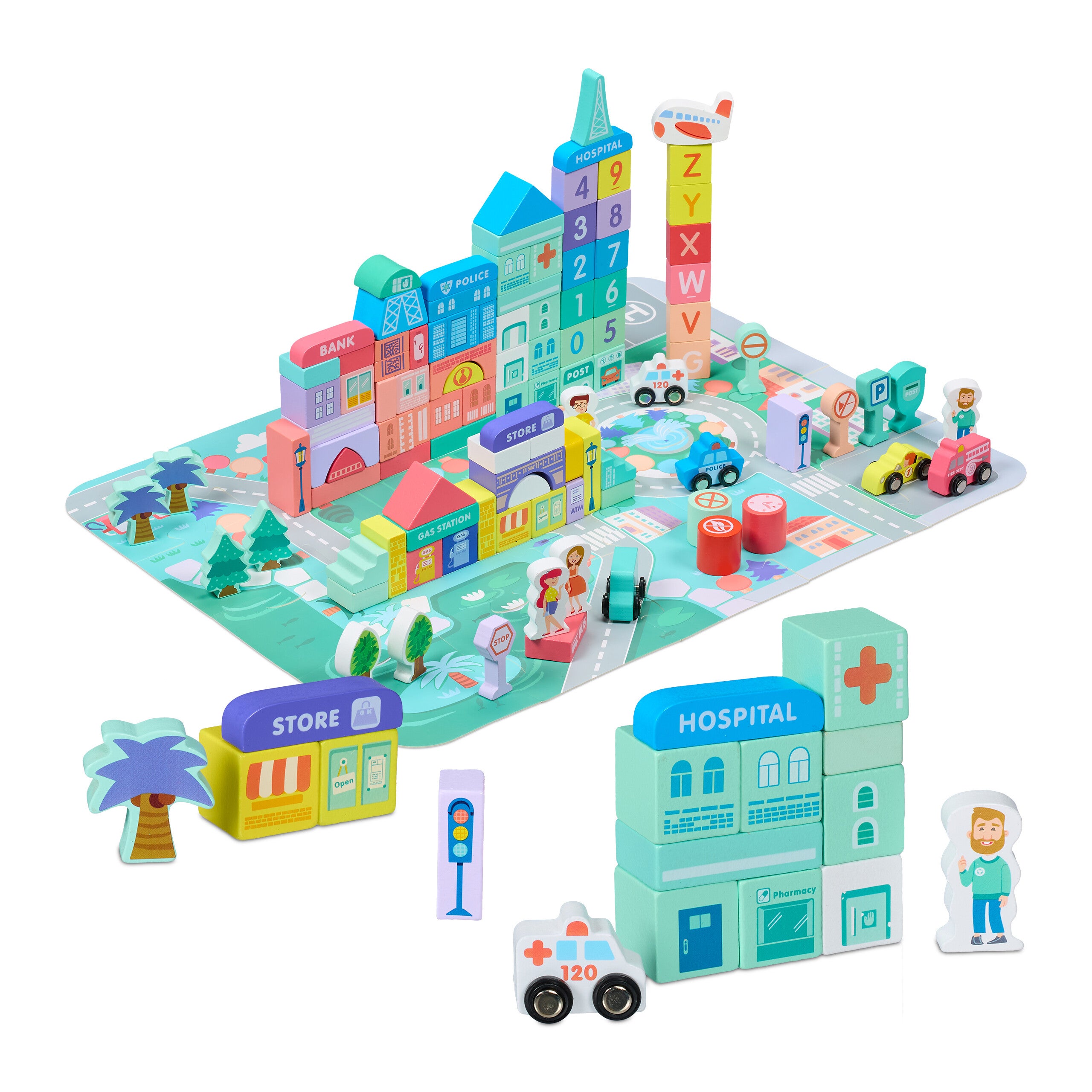 Relaxdays Gioco in Legno per Bambini da 3 Anni, Set 108 Blocchi da Costruzione, Puzzle Città ...