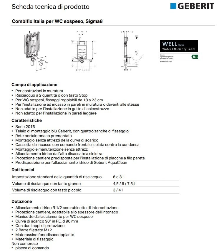 CASSETTA INCASSO COMBIFIX SIGMA8 PER WC SOSPESO GEBERIT - | Leroy Merlin